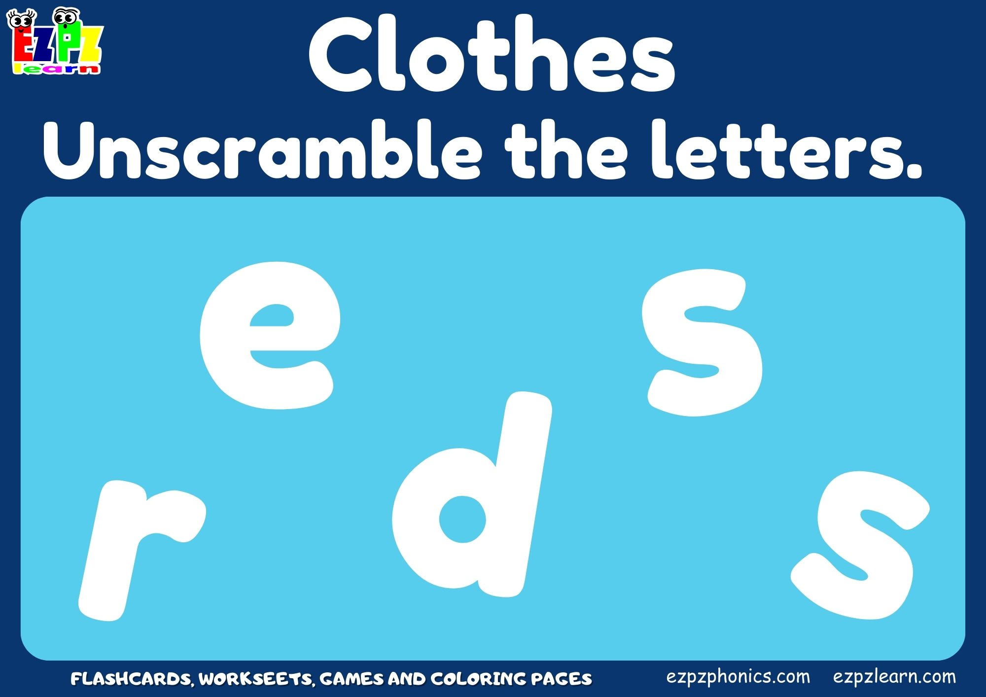 Clothes Vocabulary Word Scramble Game. Great spelling game for English ...