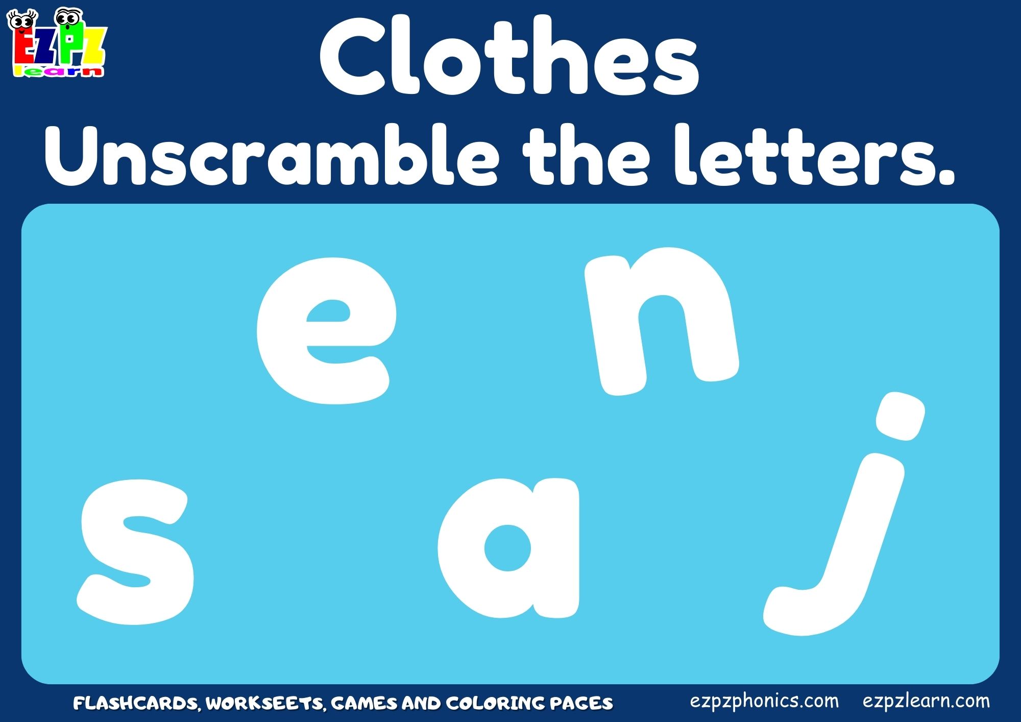 Clothes Vocabulary Word Scramble Game. Great spelling game for English ...