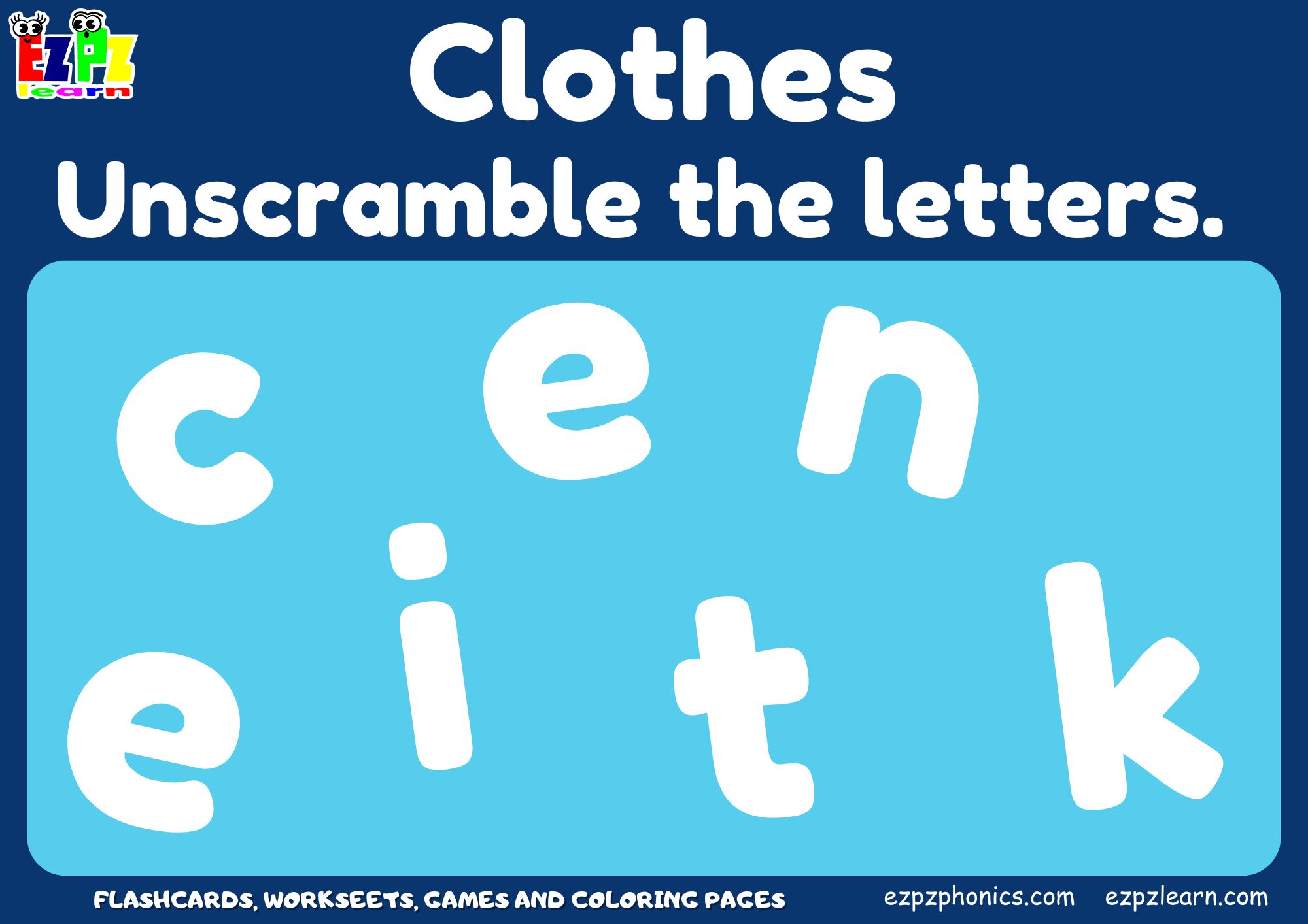Clothes Vocabulary Word Scramble Game. Great spelling game for English ...