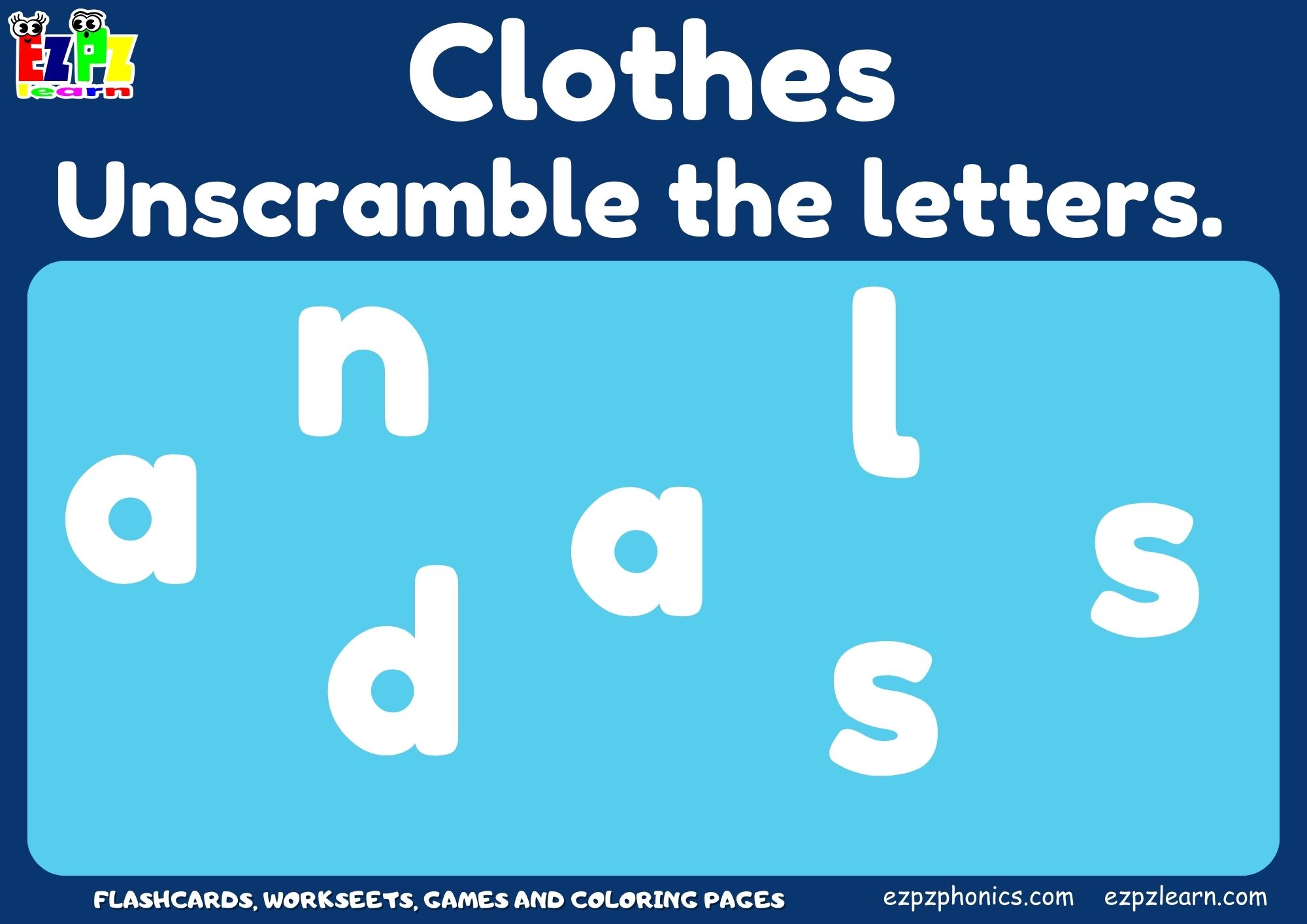 Clothes Vocabulary Word Scramble Game. Great spelling game for English ...