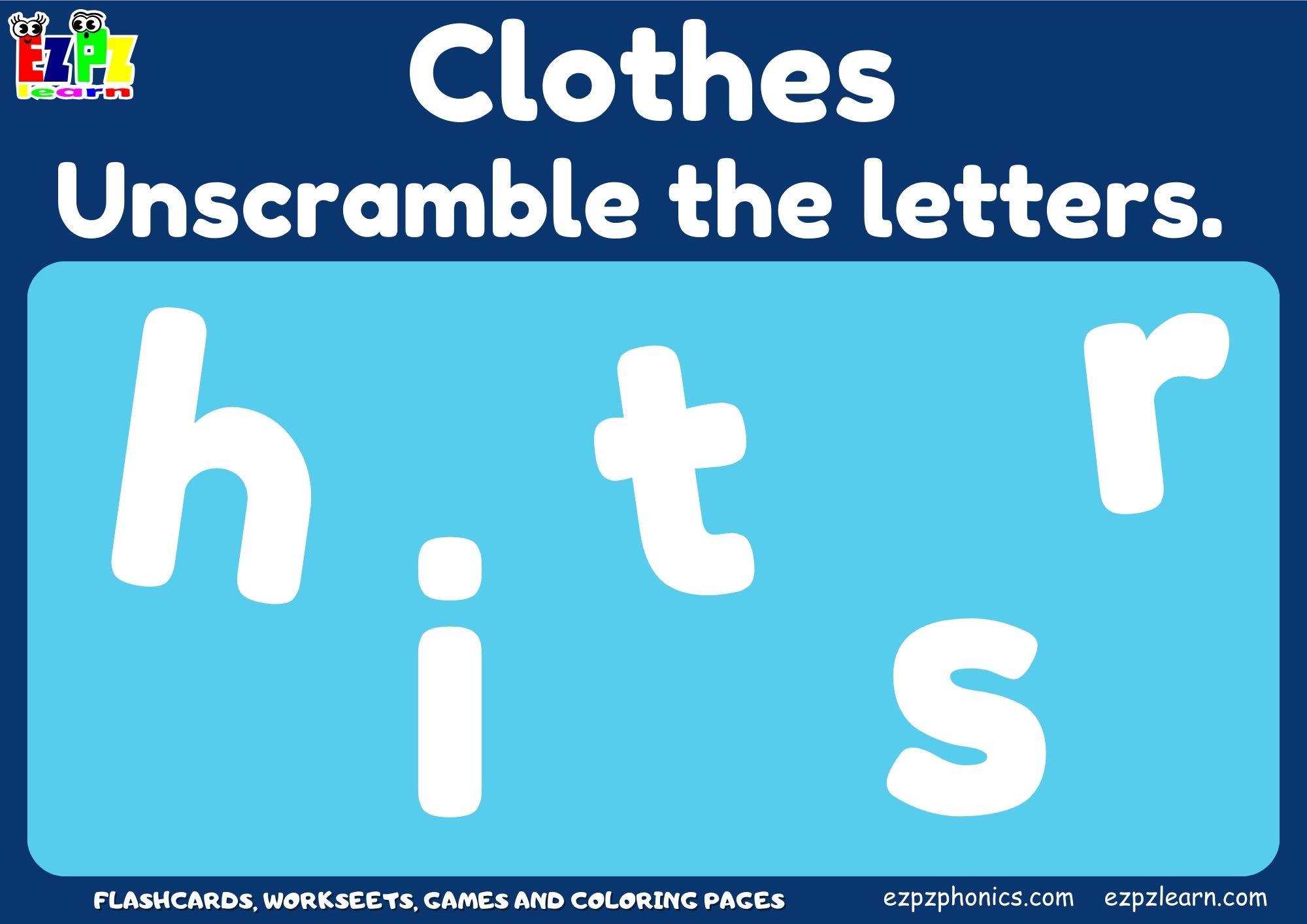 Clothes Vocabulary Word Scramble Game. Great spelling game for English ...
