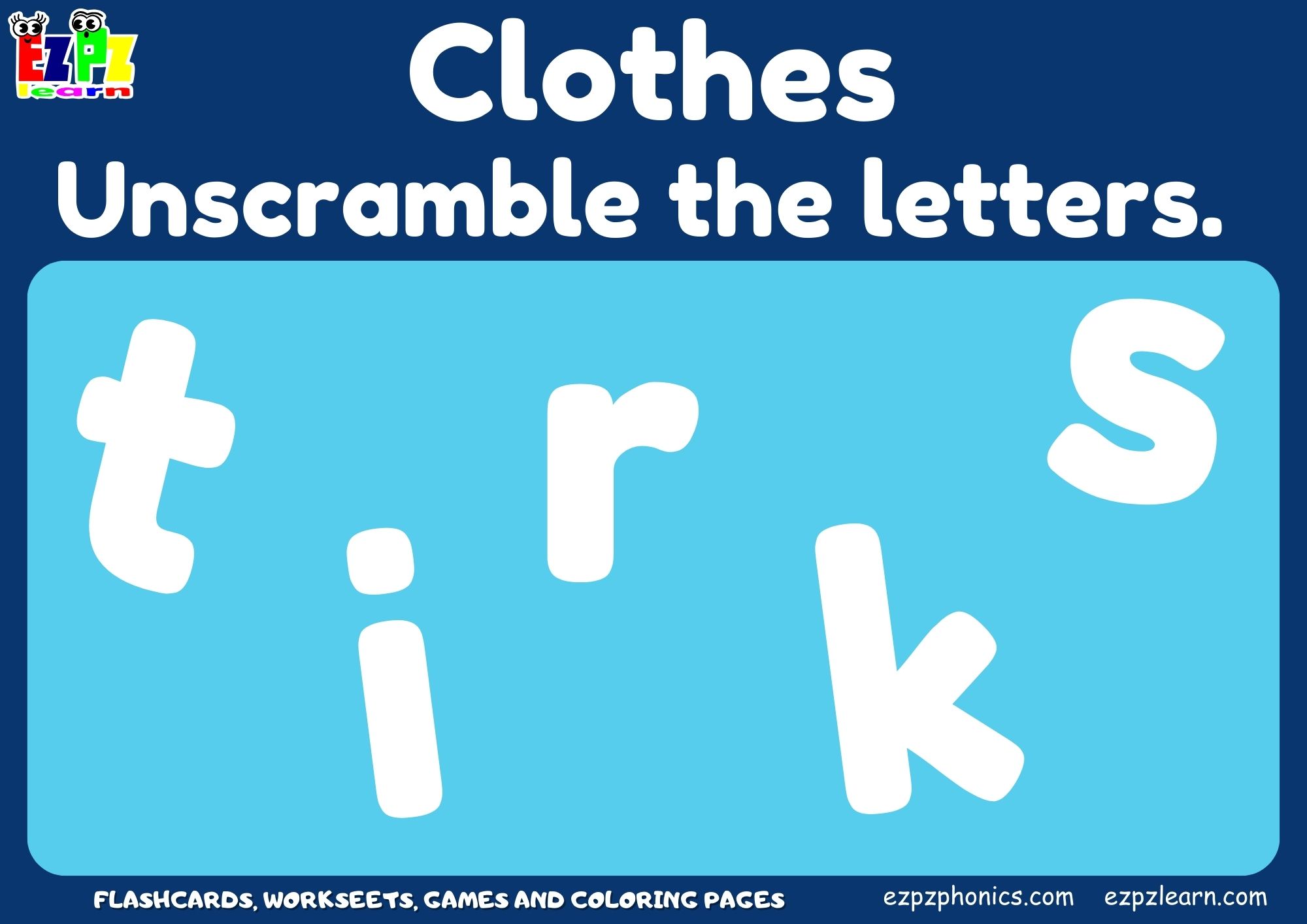 Clothes Vocabulary Word Scramble Game. Great spelling game for English ...