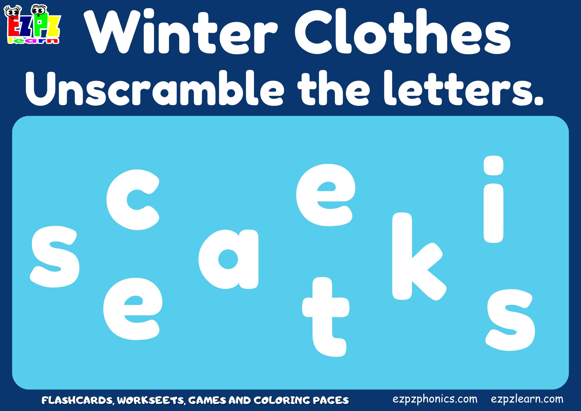 Winter Clothes Vocabulary Word Scramble Game. Great spelling game for ...