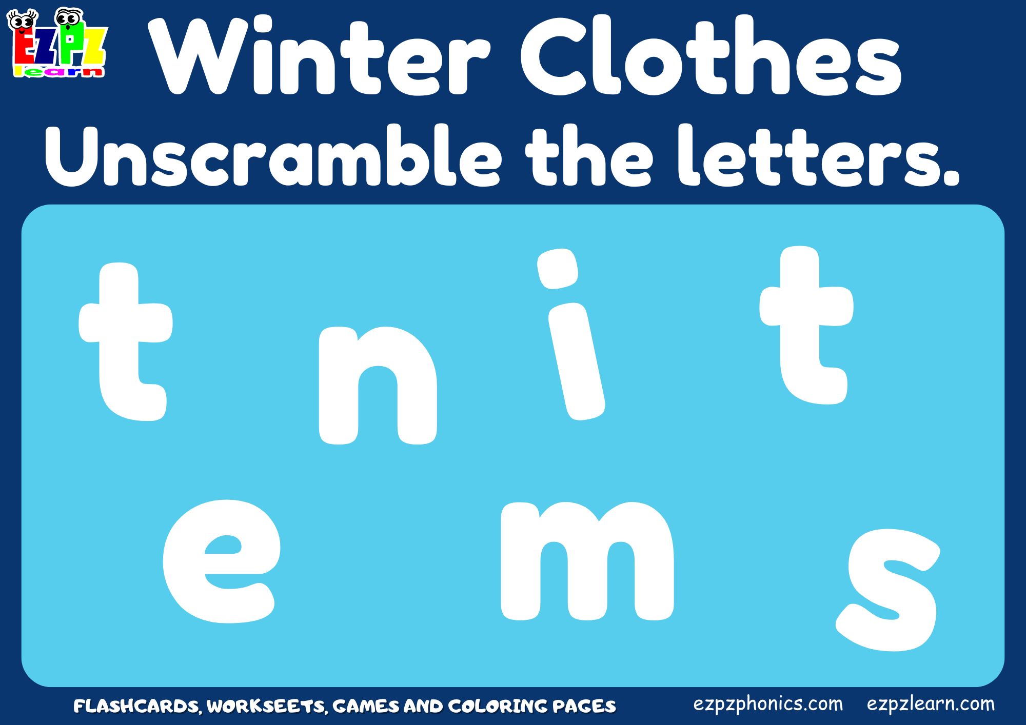 Winter Clothes Vocabulary Word Scramble Game. Great spelling game for ...