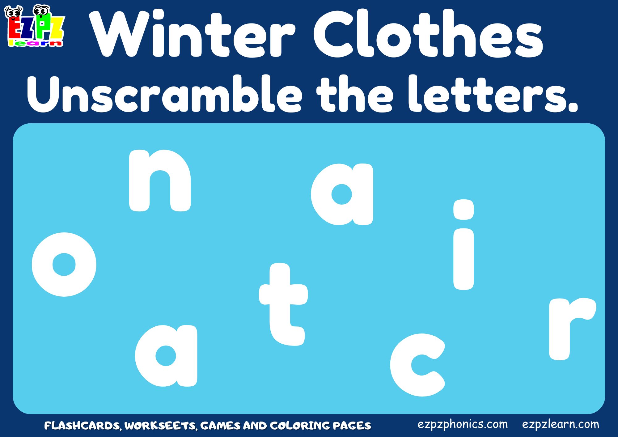 Winter Clothes Vocabulary Word Scramble Game. Great spelling game for ...