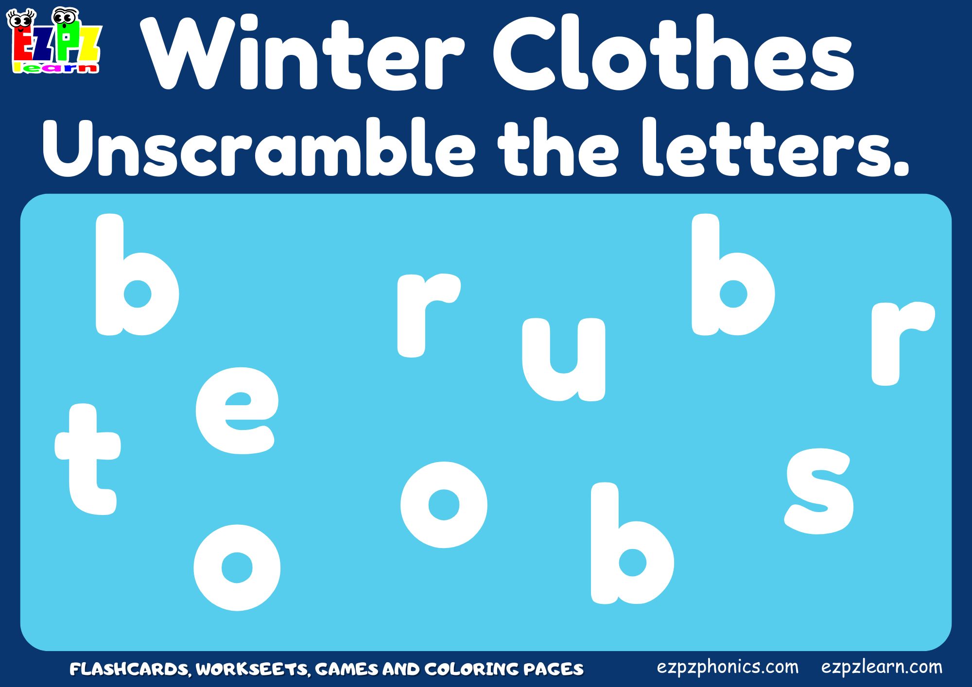 Winter Clothes Vocabulary Word Scramble Game. Great spelling game for ...