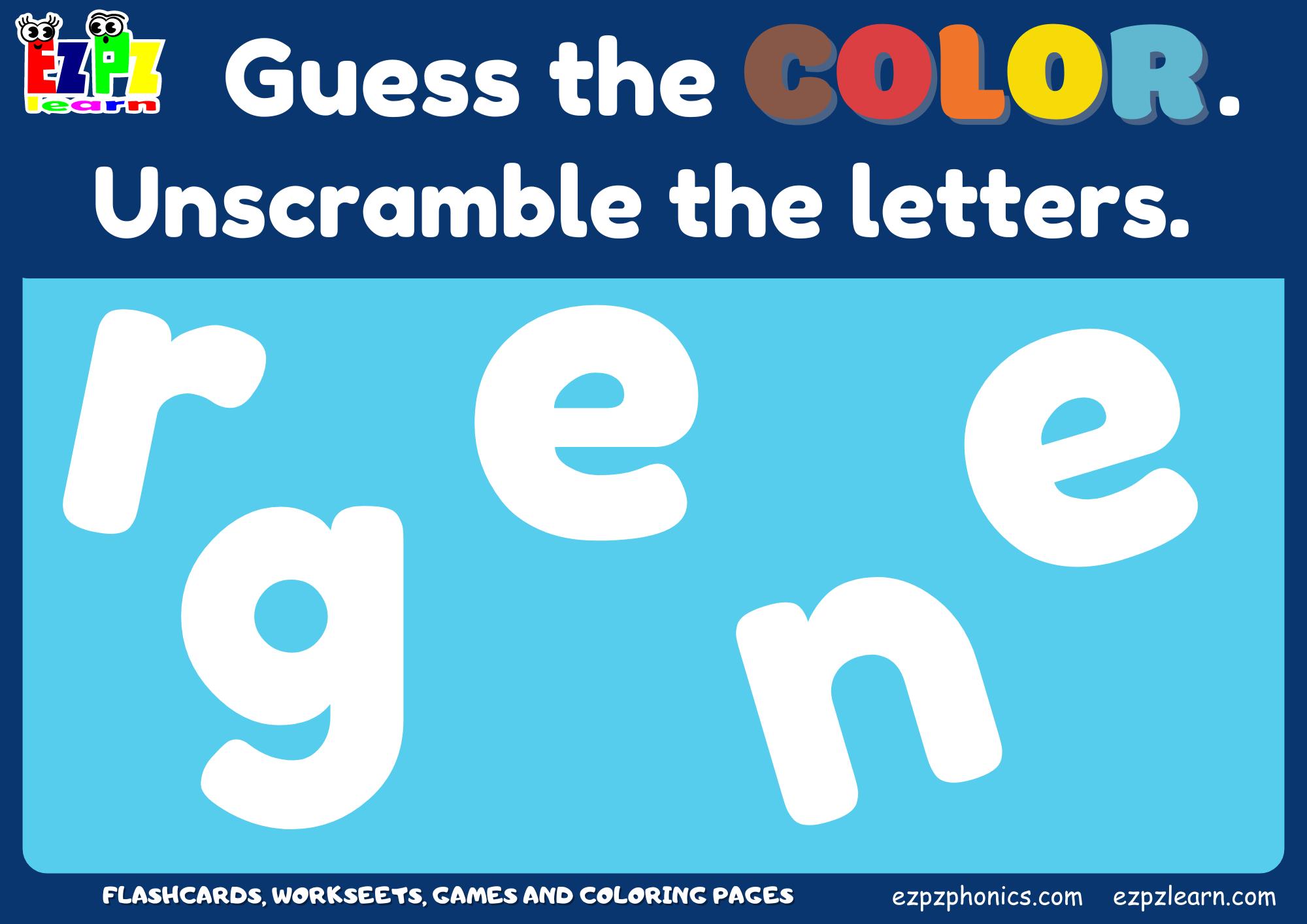 Colors Word Scramble Guessing Game. Great for kids and English language ...