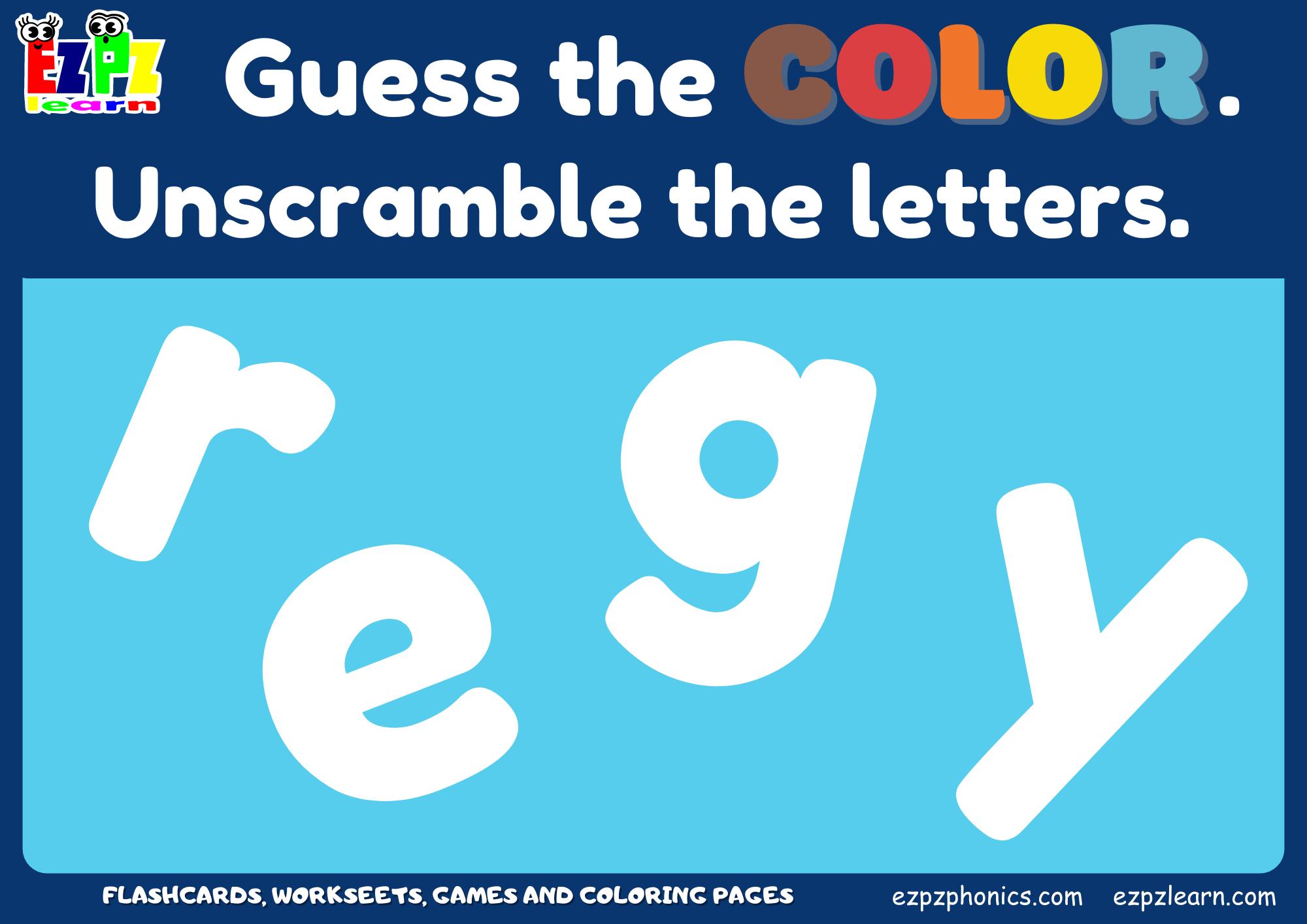 Colors Word Scramble Guessing Game. Great for kids and English language ...