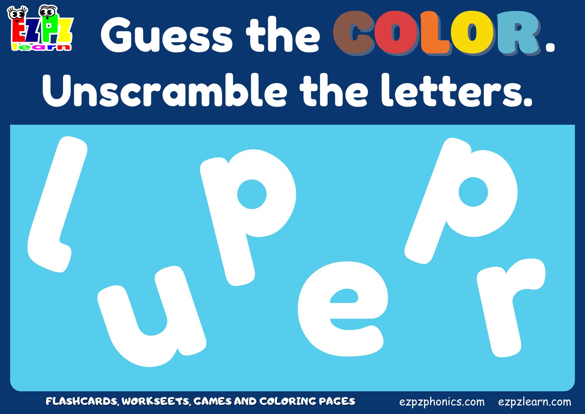 Colors Word Scramble Guessing Game. Great for kids and English language ...