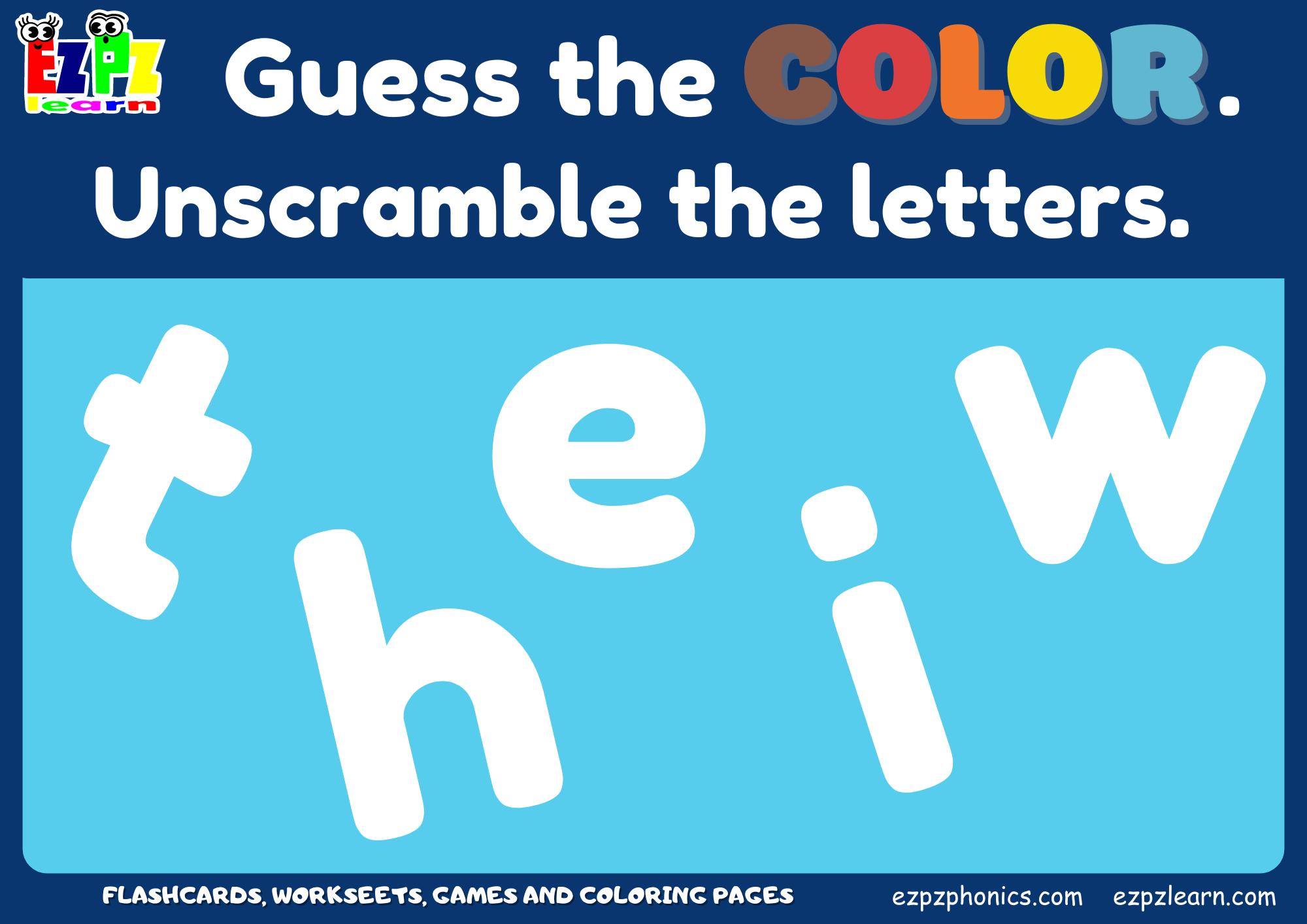 Colors Word Scramble Guessing Game. Great for kids and English language ...