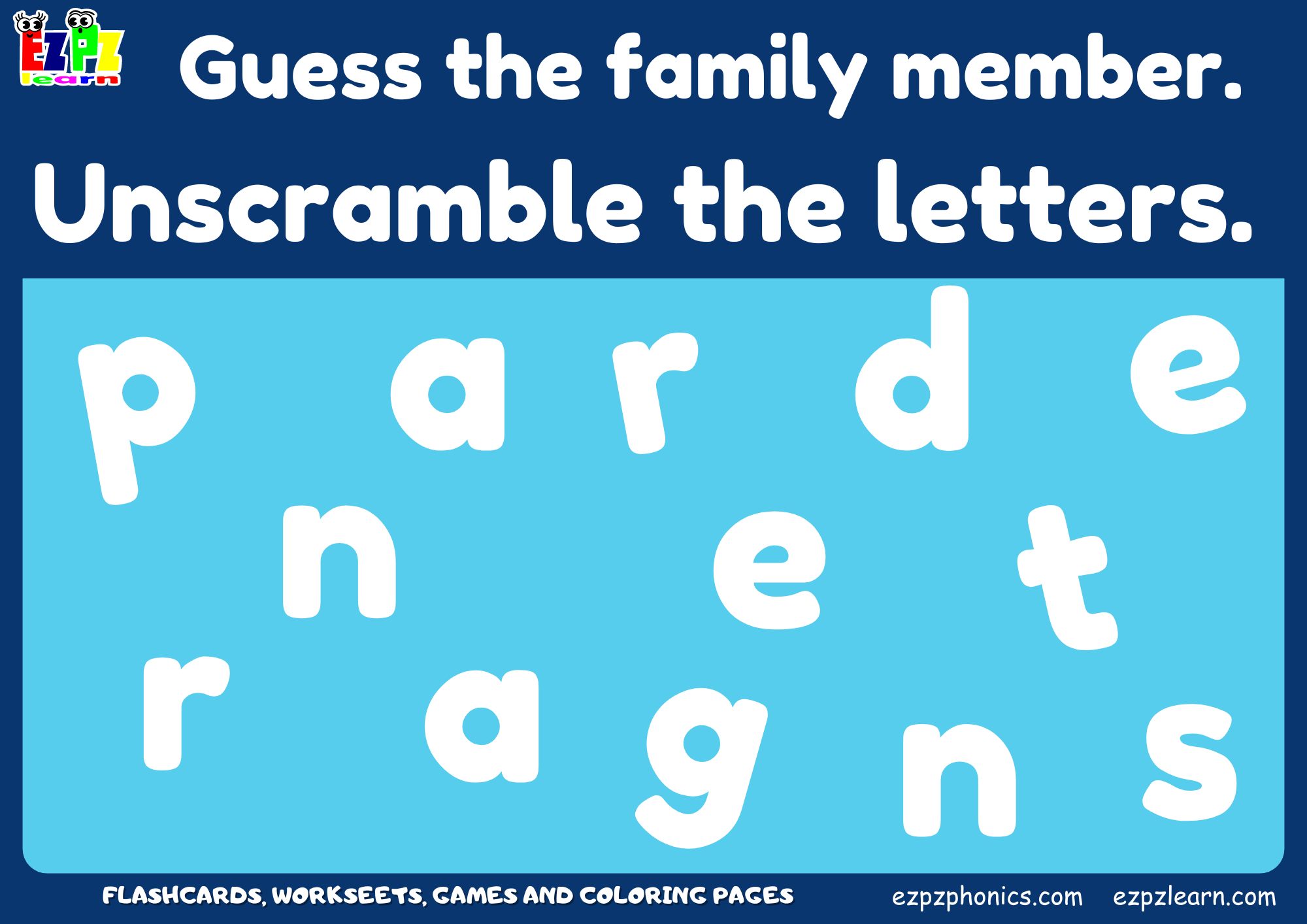 My Family Vocabulary Word Scramble Guessing Game. Great spelling game ...