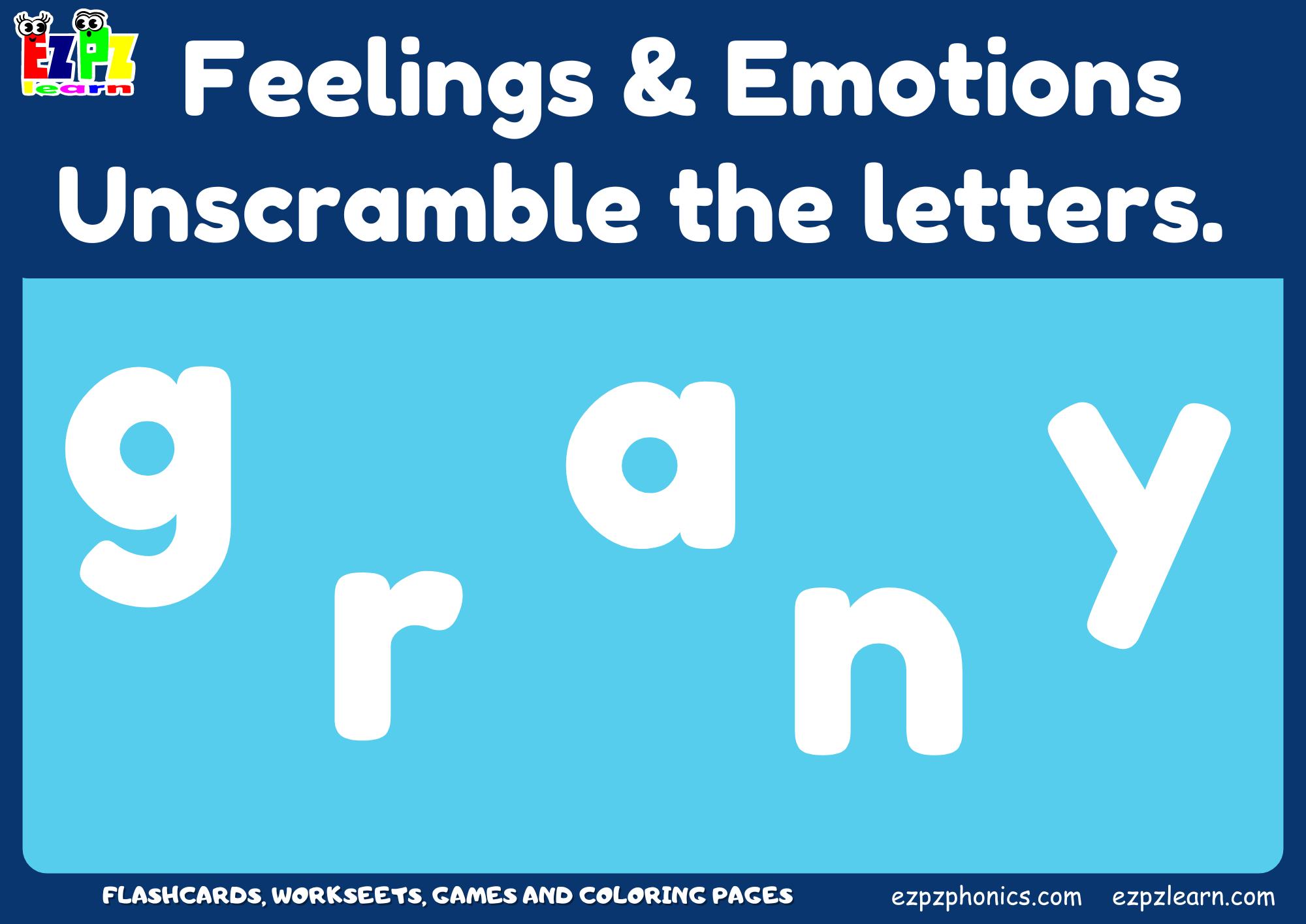 Feelings and Emotions Vocabulary Word Scramble Guessing Game. Great for ...