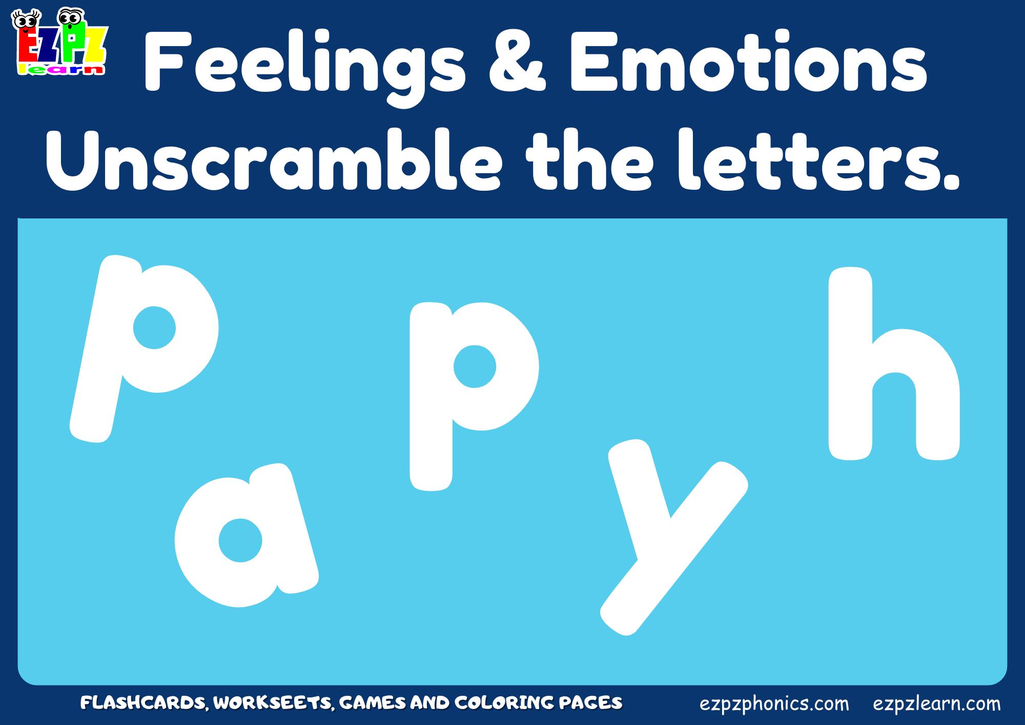 Feelings and Emotions Vocabulary Word Scramble Guessing Game. Great for ...