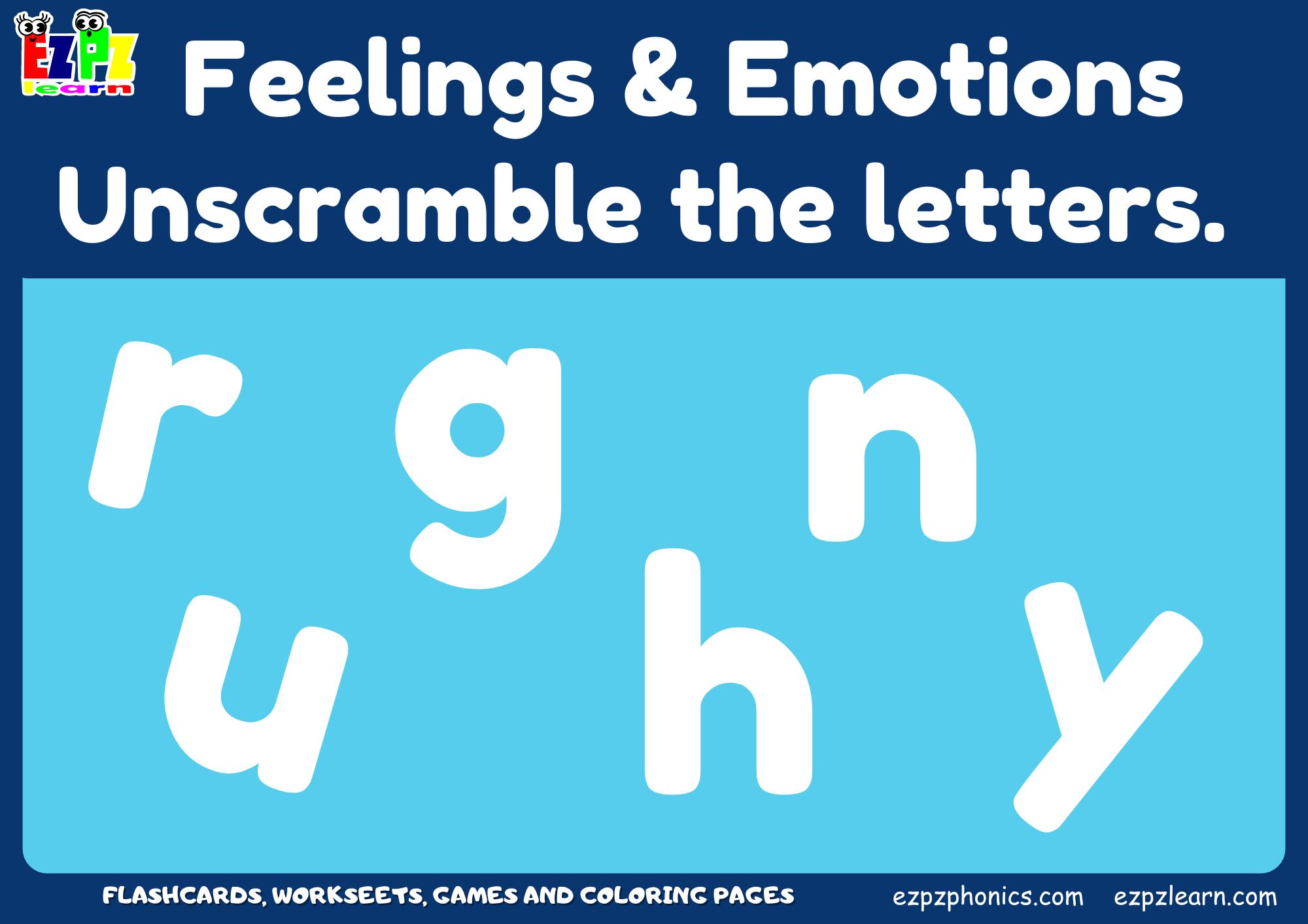 Feelings and Emotions Vocabulary Word Scramble Guessing Game. Great for ...