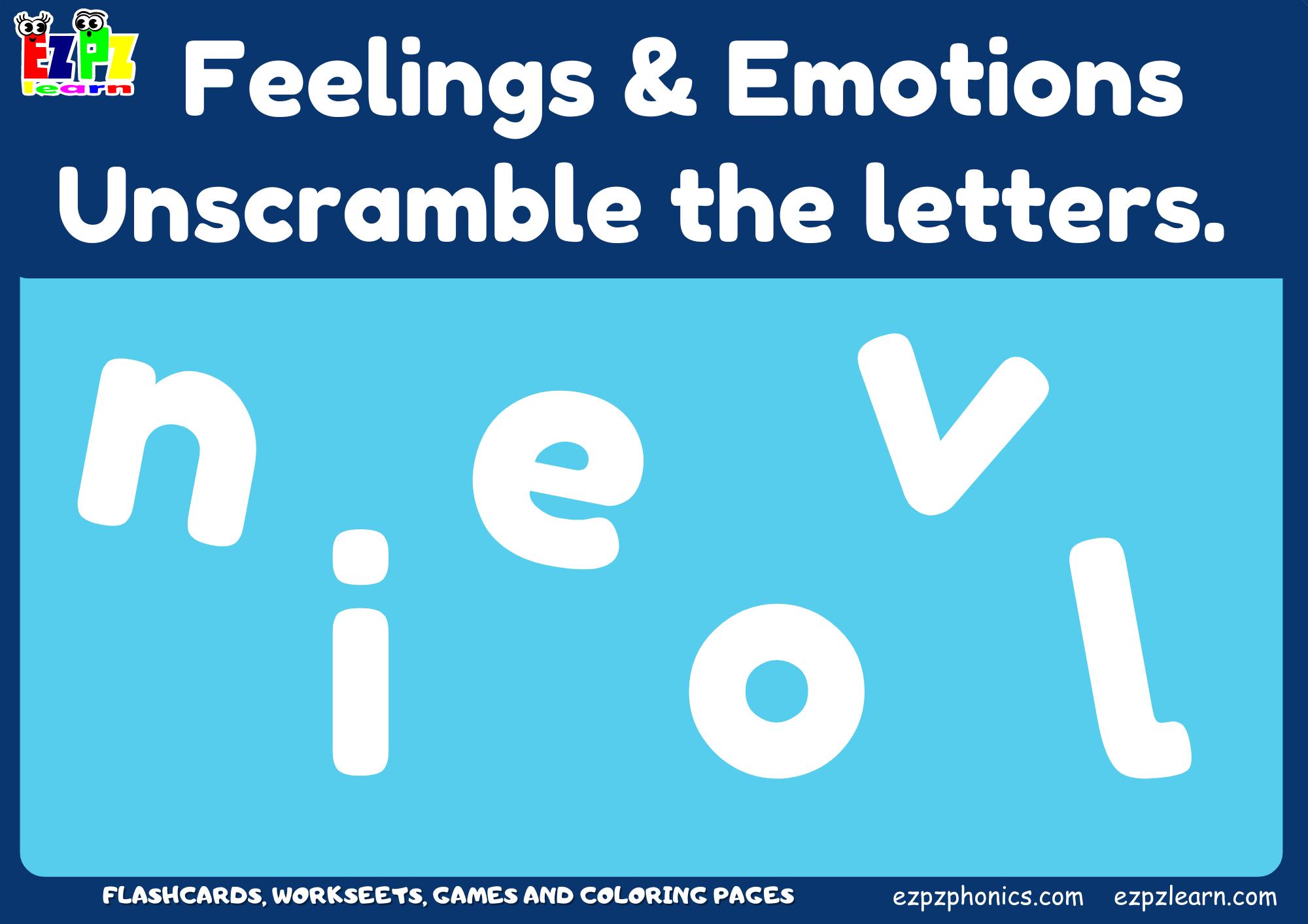 Feelings and Emotions Vocabulary Word Scramble Guessing Game. Great for ...