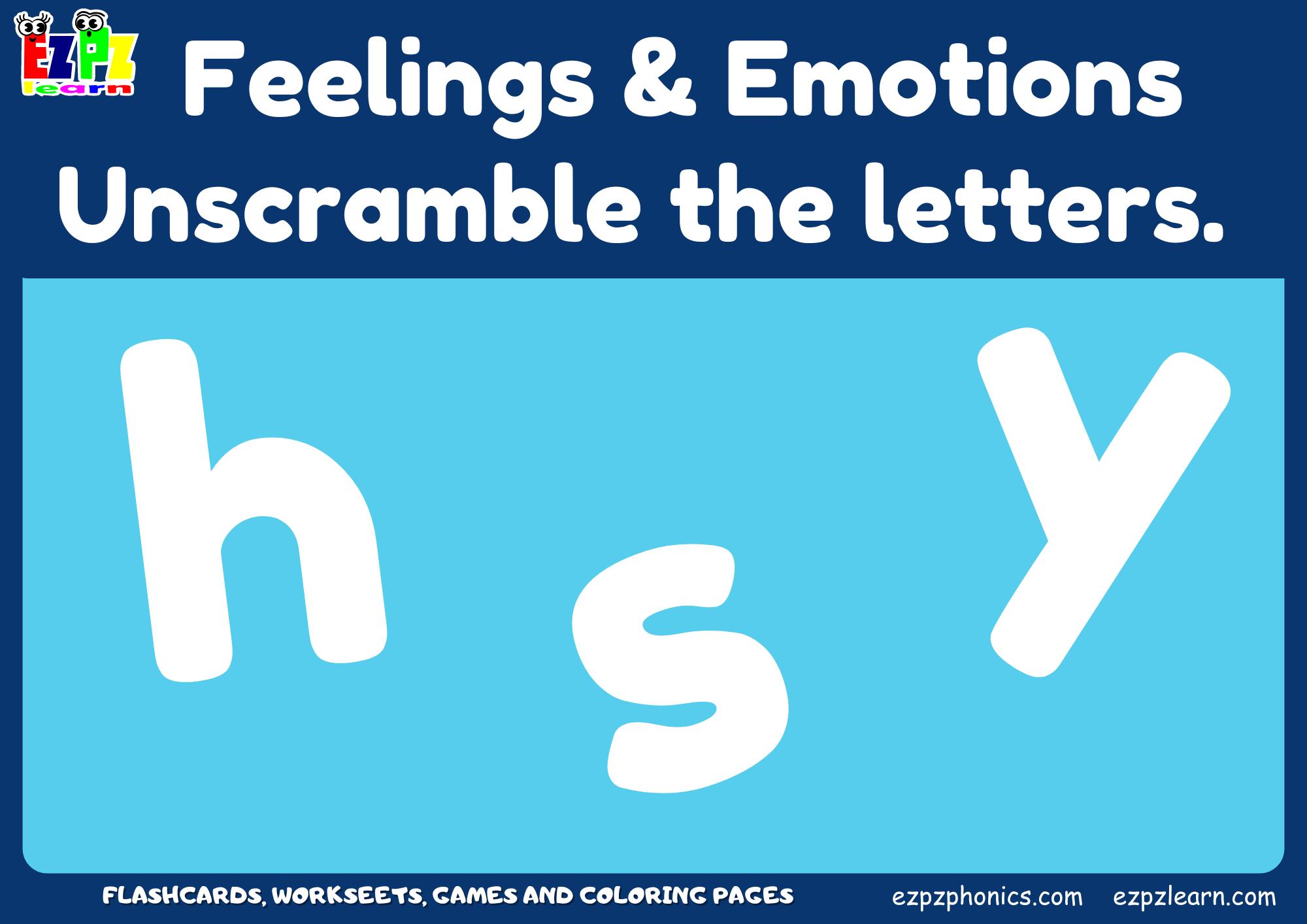 Feelings and Emotions Vocabulary Word Scramble Guessing Game. Great for ...