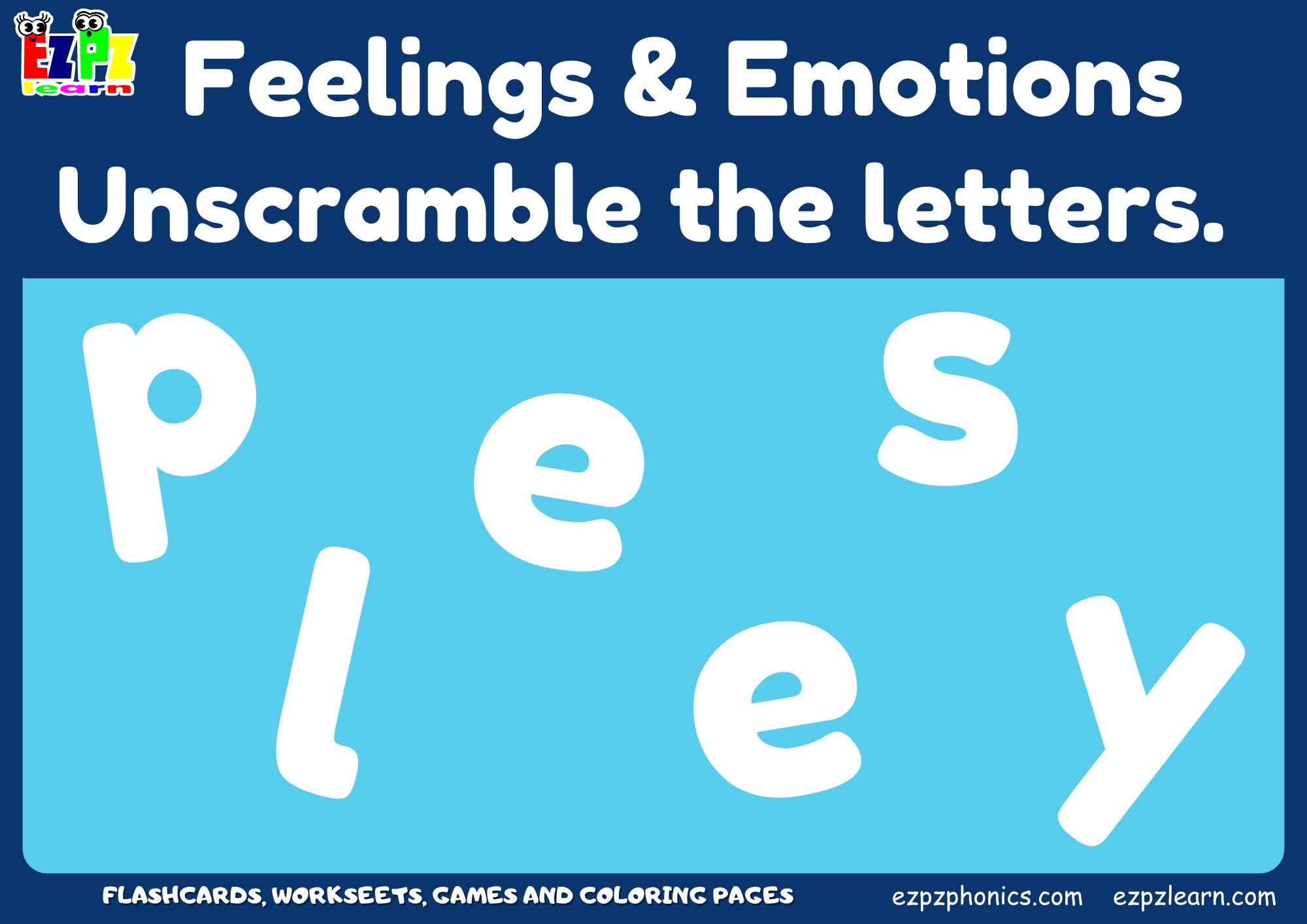 Feelings and Emotions Vocabulary Word Scramble Guessing Game. Great for ...