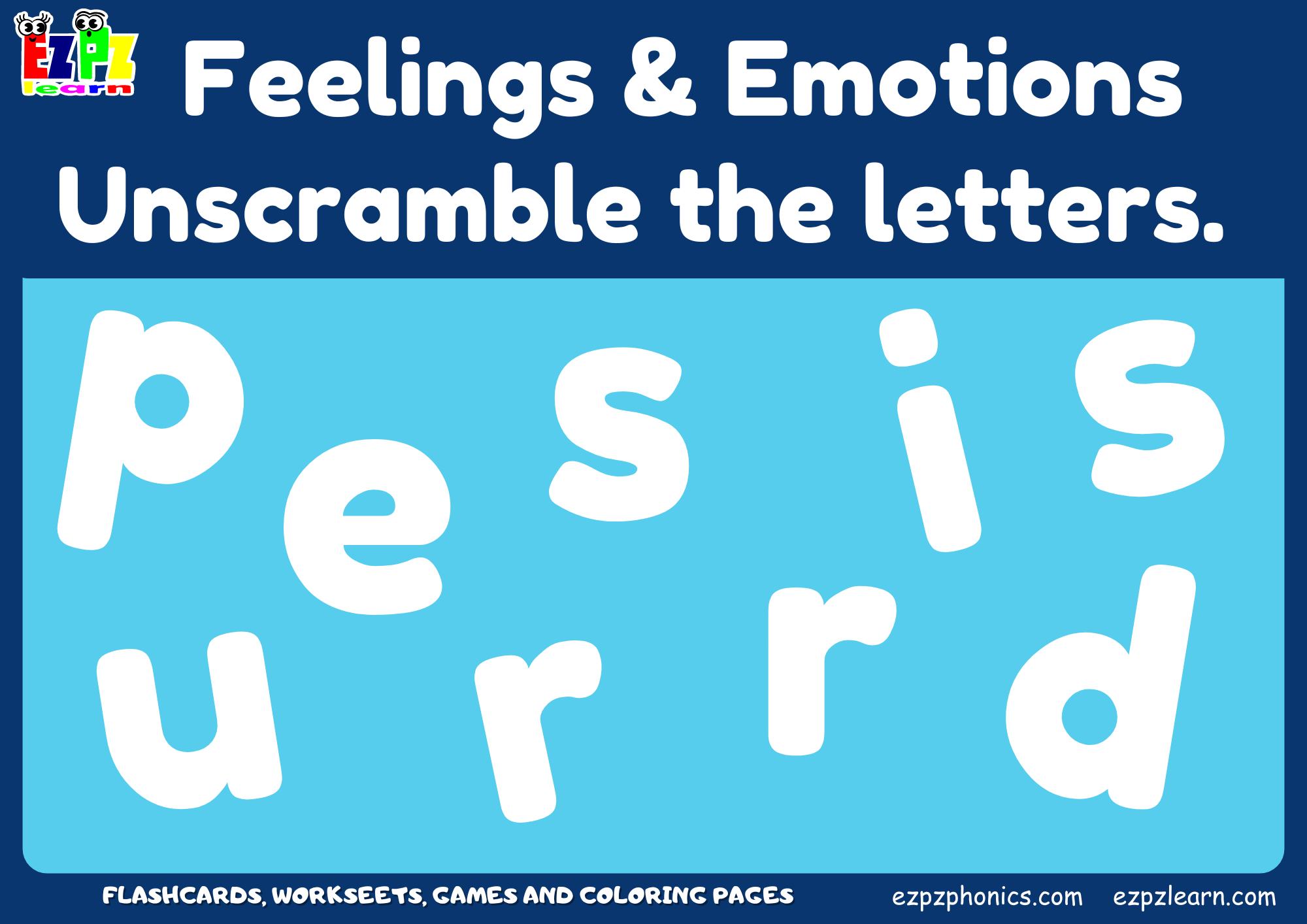Feelings and Emotions Vocabulary Word Scramble Guessing Game. Great for ...