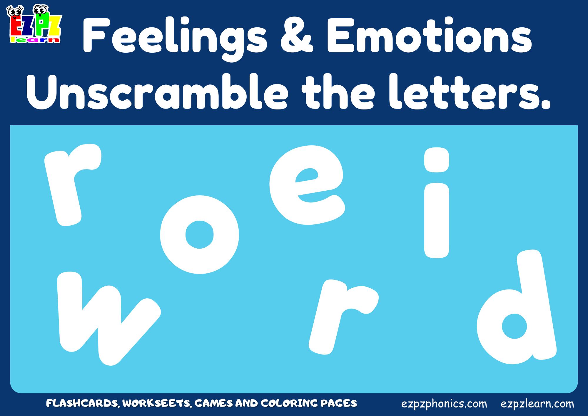 Feelings and Emotions Vocabulary Word Scramble Guessing Game. Great for ...