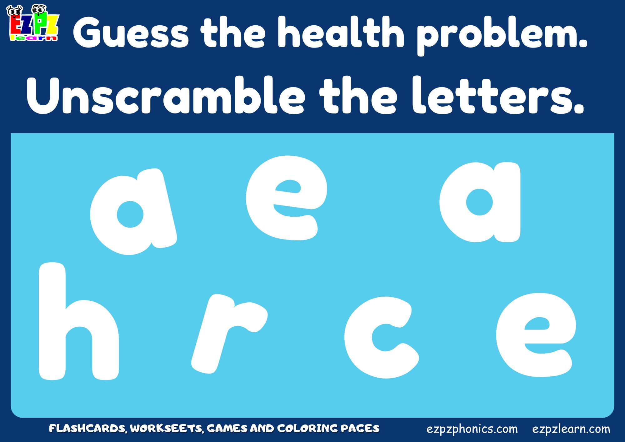 Health Problems Vocabulary Word Scramble Guessing Game. Great spelling ...