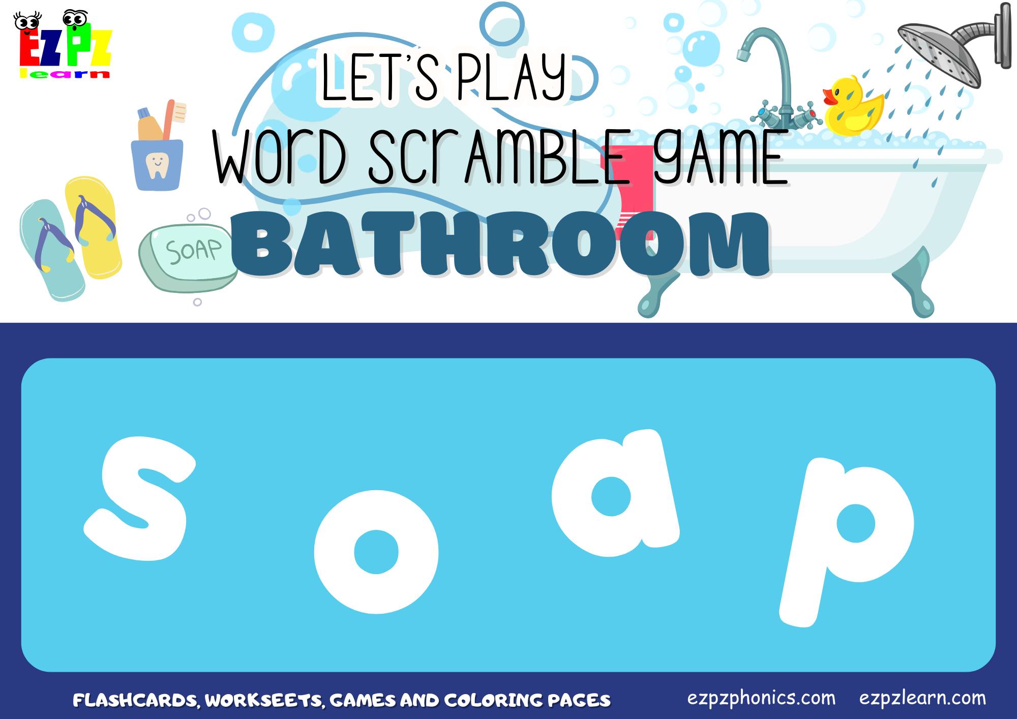 Bathroom Vocabulary Word Scramble Game. For kids and English language ...