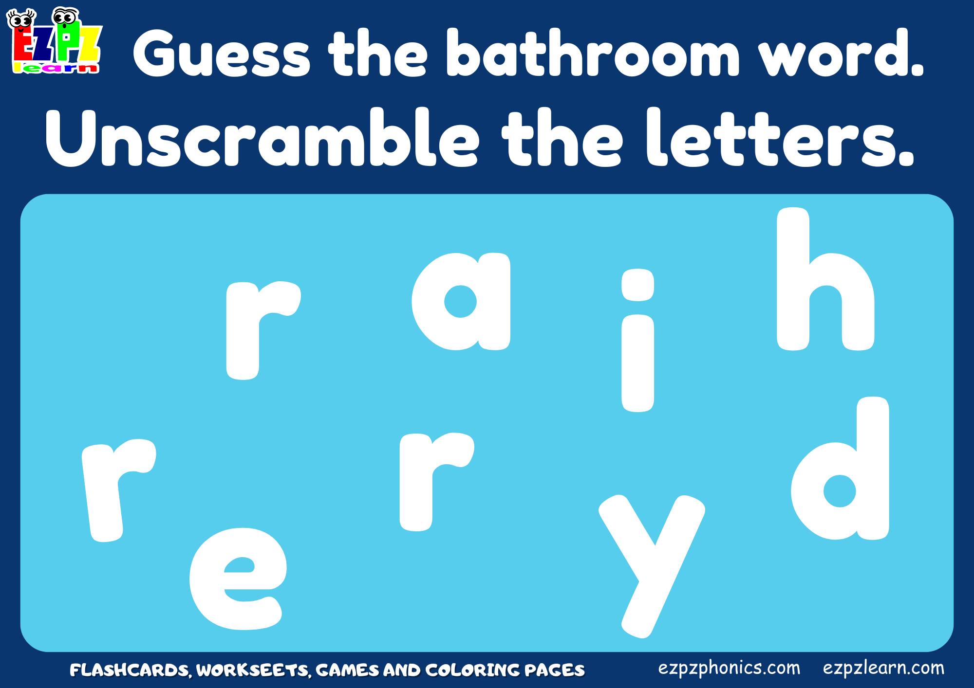 Bathroom Vocabulary Word Scramble Game. For kids and English language ...