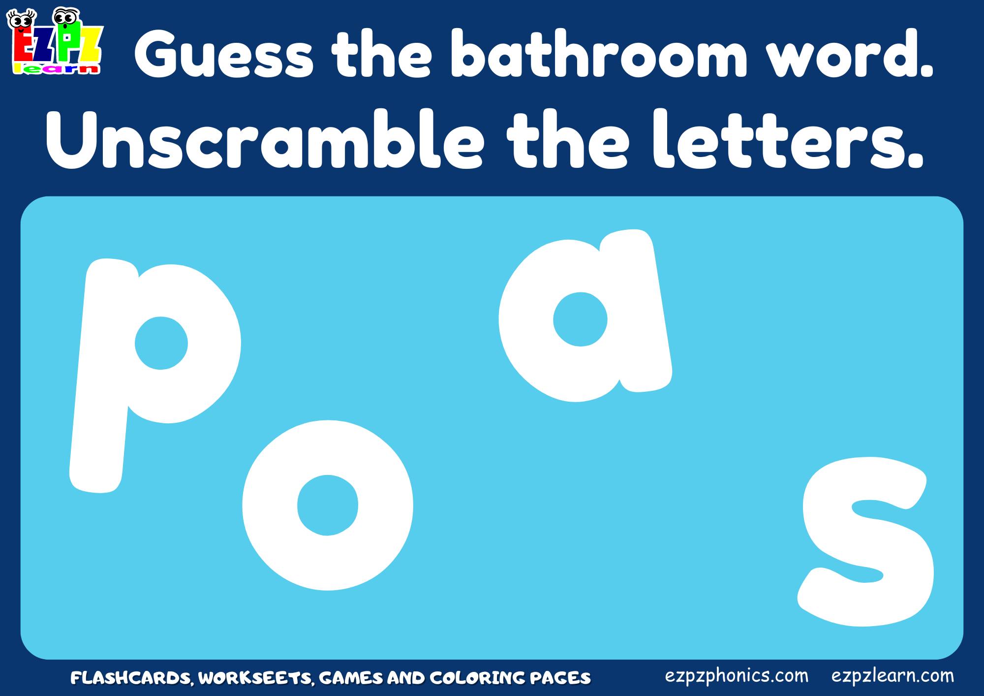 Bathroom Vocabulary Word Scramble Game. For kids and English language ...