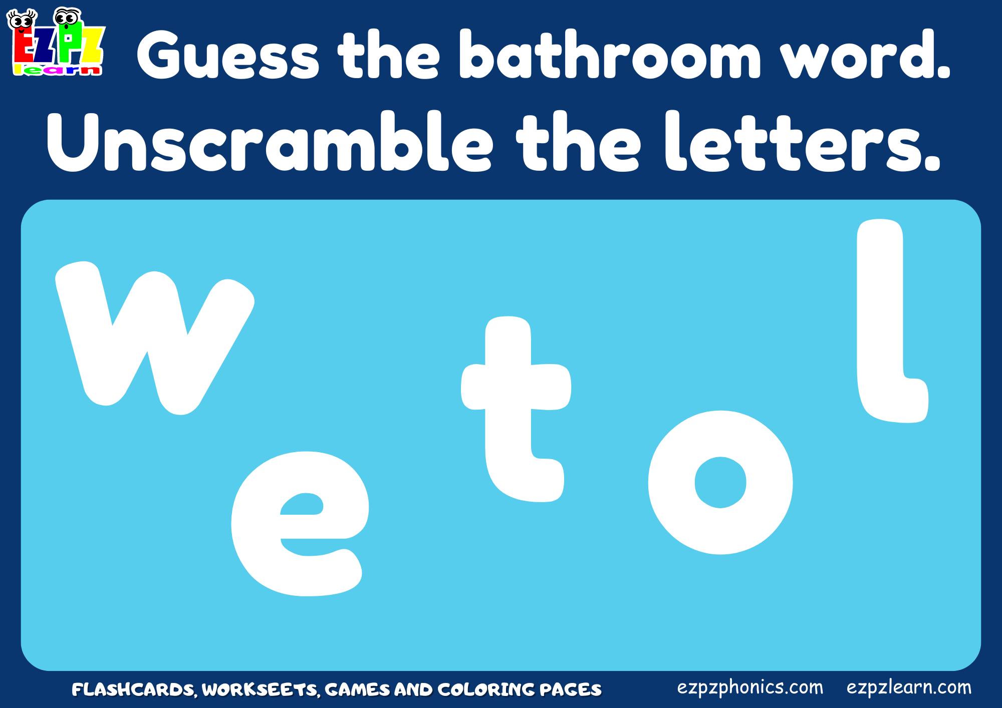Bathroom Vocabulary Word Scramble Game. For kids and English language ...