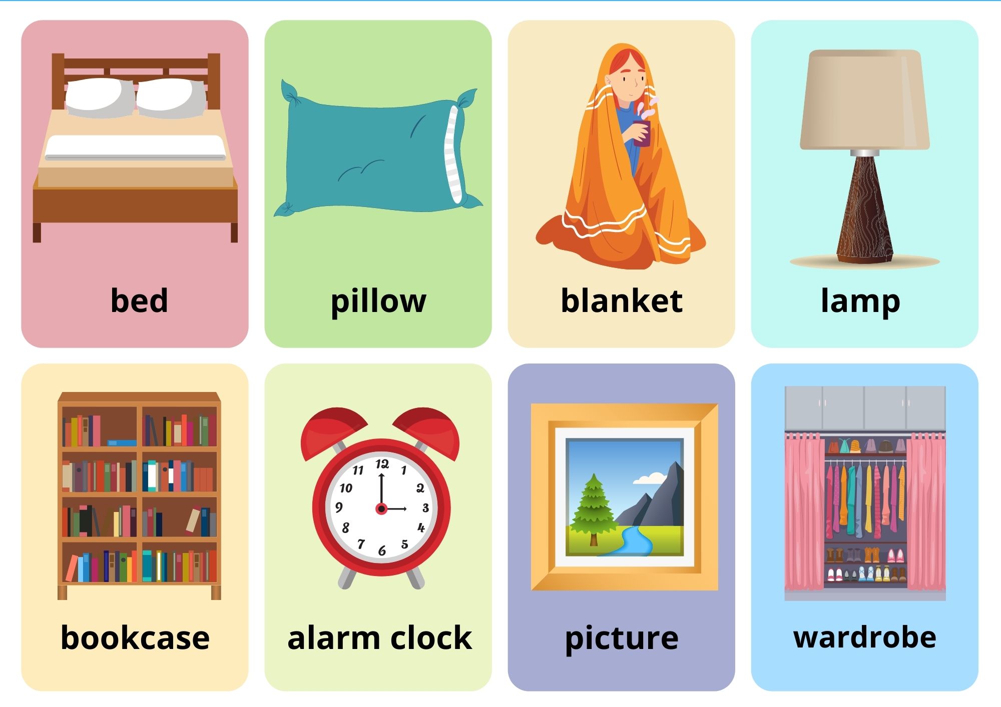 Bedroom Flashcards View Online or Download PDF - Ezpzlearn.com