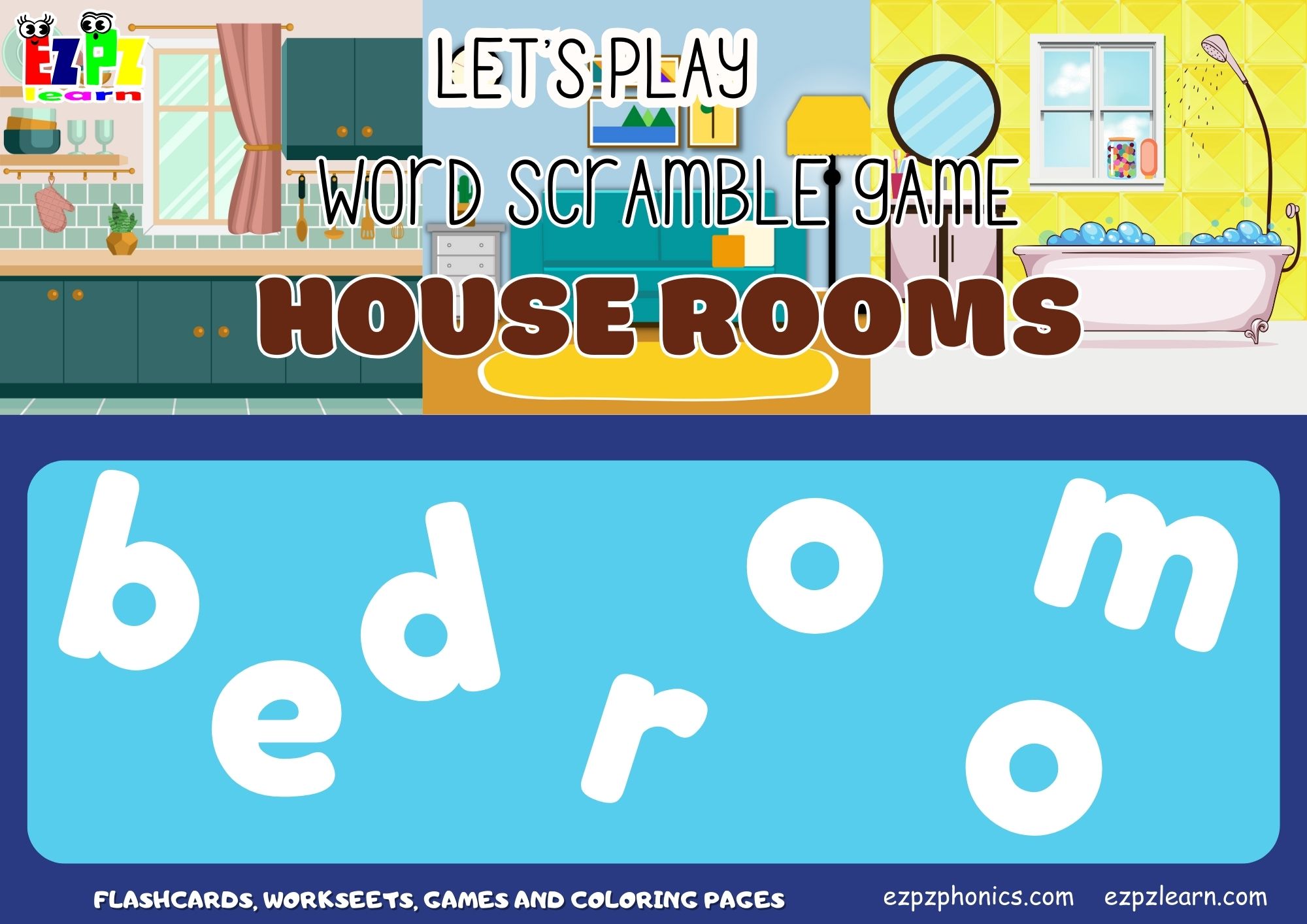 House Rooms Vocabulary Word Scramble Game. Great for kids and English ...
