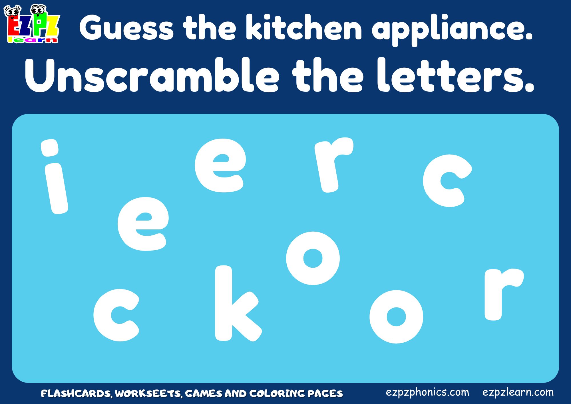 Kitchen Appliances Vocabulary Word Scramble Game. Great for English ...