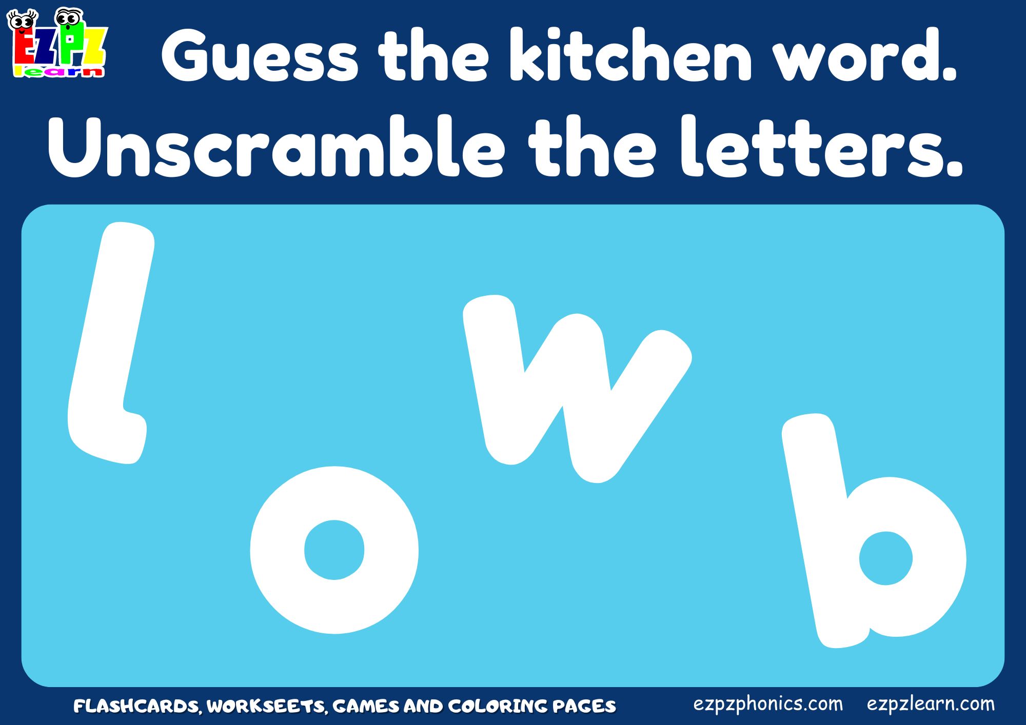 Kitchen Utensils Vocabulary Word Scramble Game. - Ezpzlearn.com
