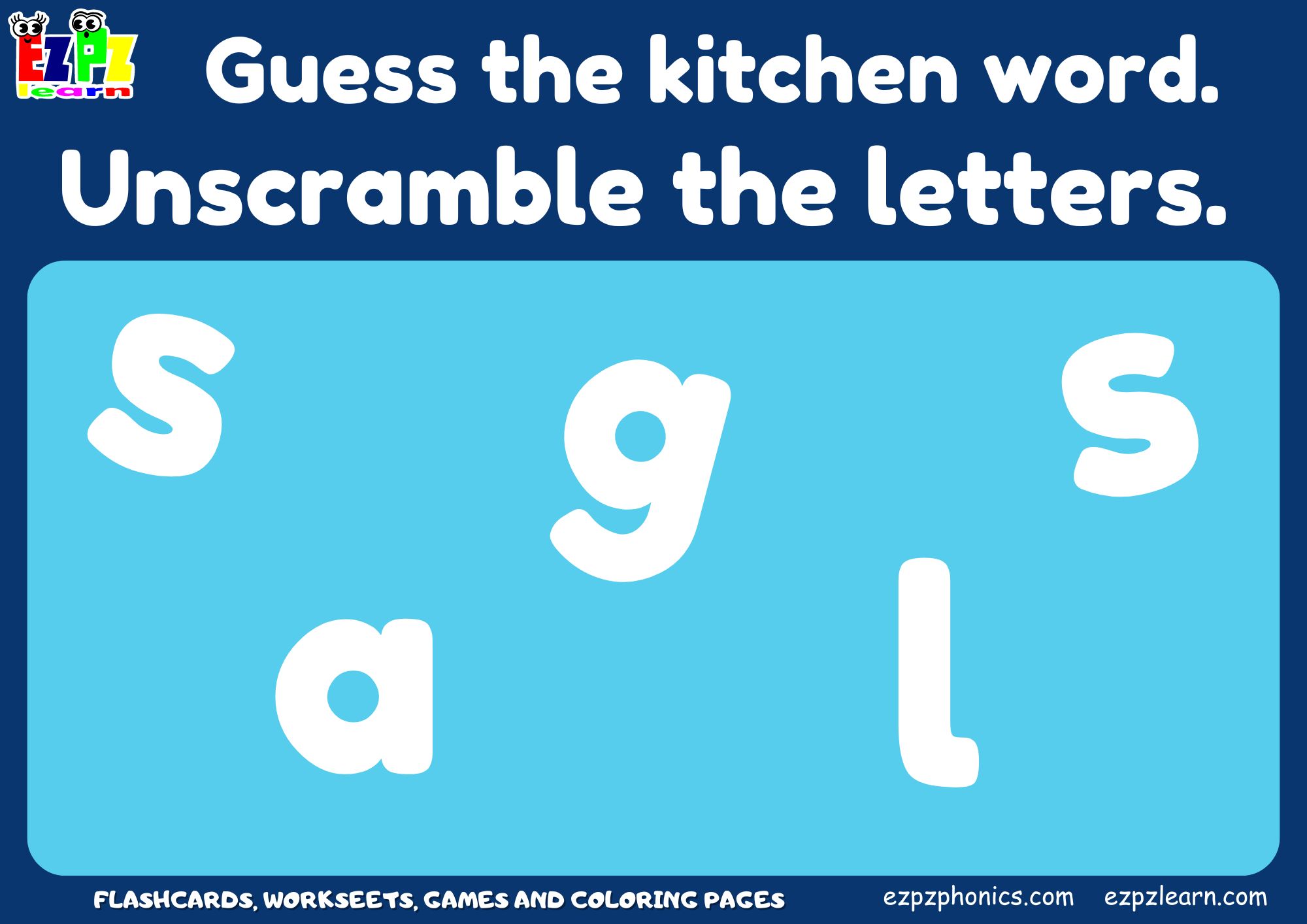 Kitchen Utensils Vocabulary Word Scramble Game. - Ezpzlearn.com