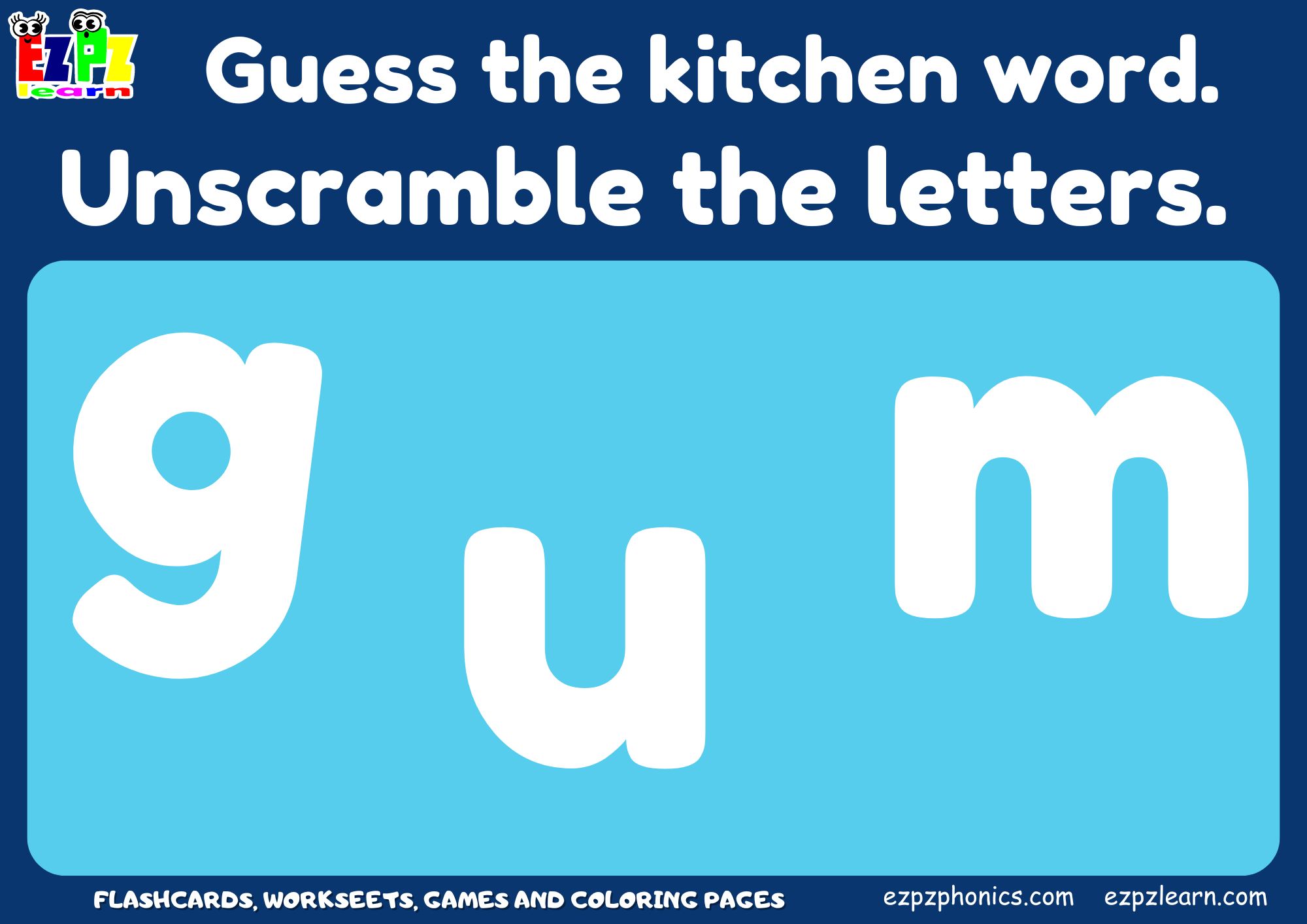 Kitchen Utensils Vocabulary Word Scramble Game. - Ezpzlearn.com