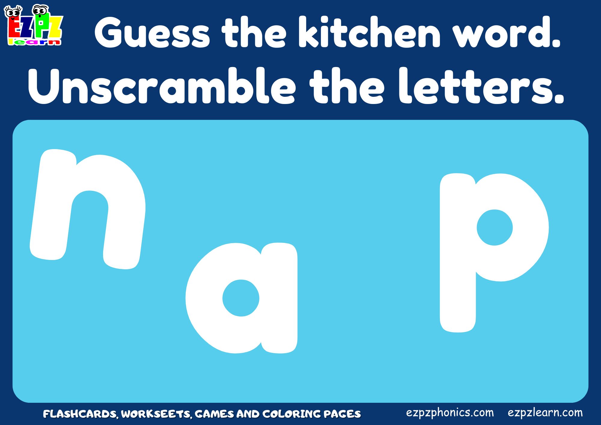 Kitchen Utensils Vocabulary Word Scramble Game. - Ezpzlearn.com