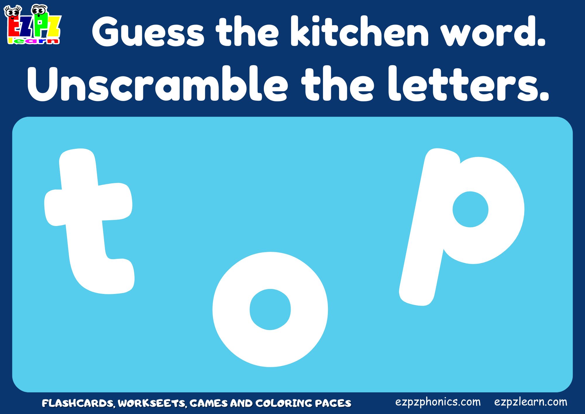 Kitchen Utensils Vocabulary Word Scramble Game. - Ezpzlearn.com