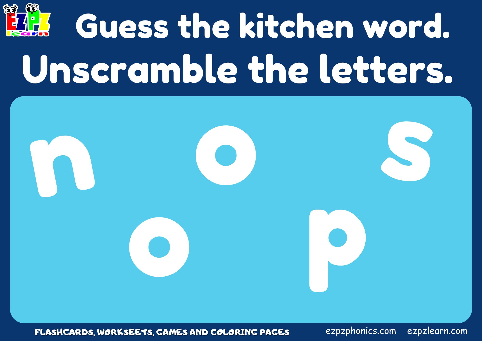 Kitchen Utensils Vocabulary Word Scramble Game. - Ezpzlearn.com