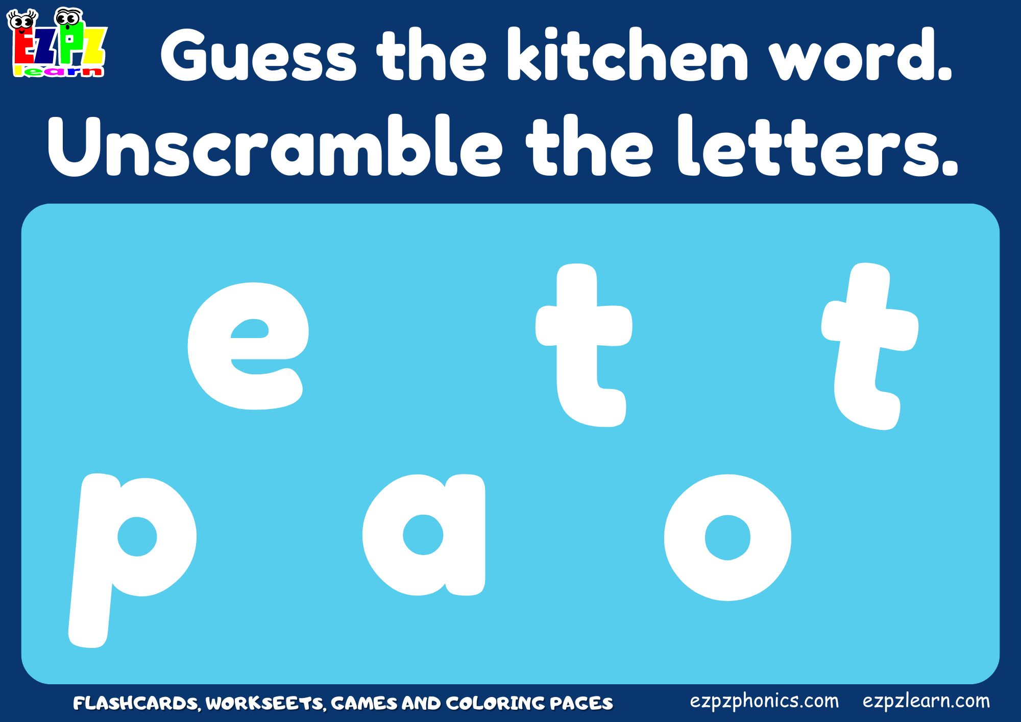Kitchen Utensils Vocabulary Word Scramble Game. - Ezpzlearn.com