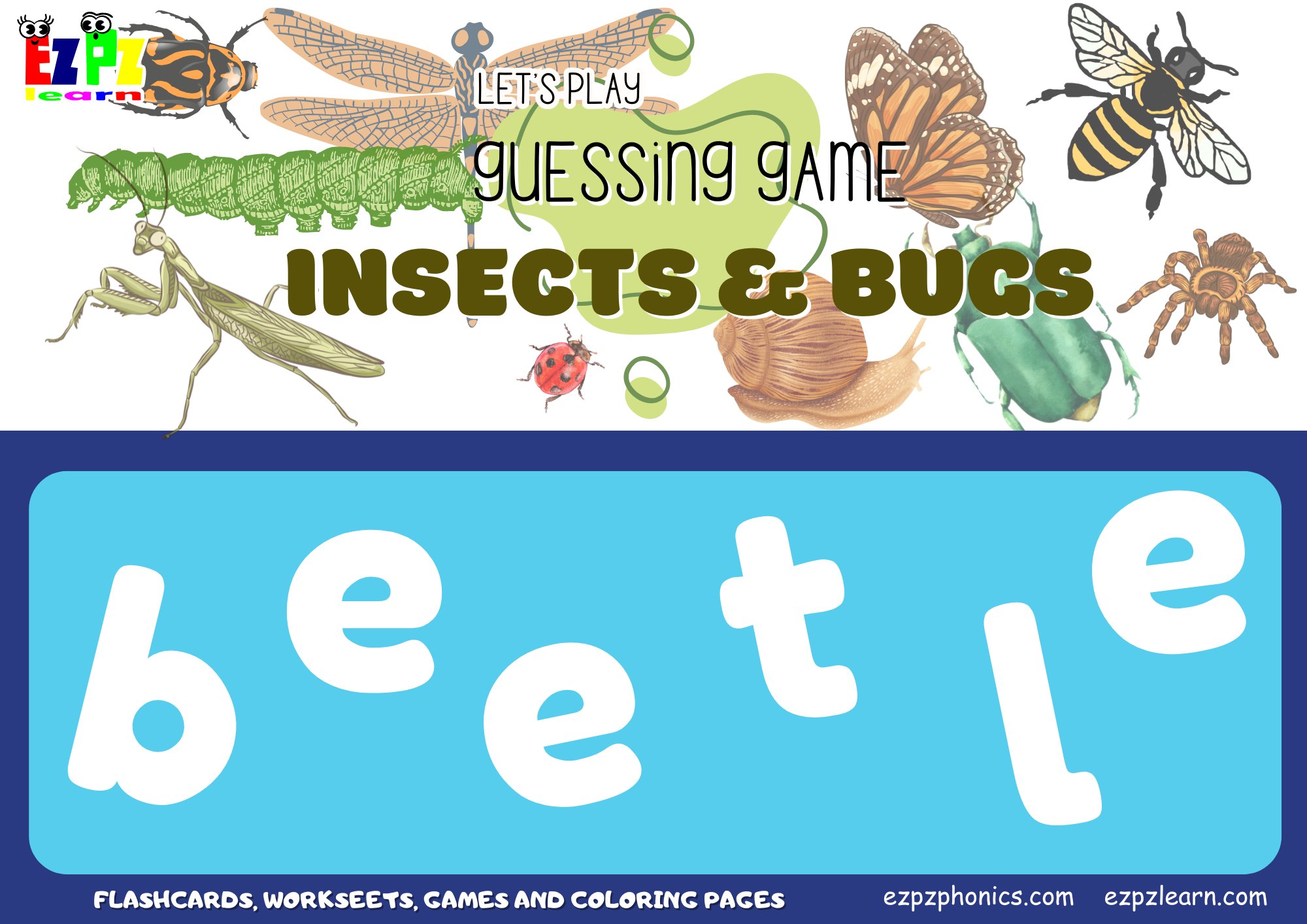 Insects and Bugs Vocabulary Word Scramble. Spelling game for kids and ...