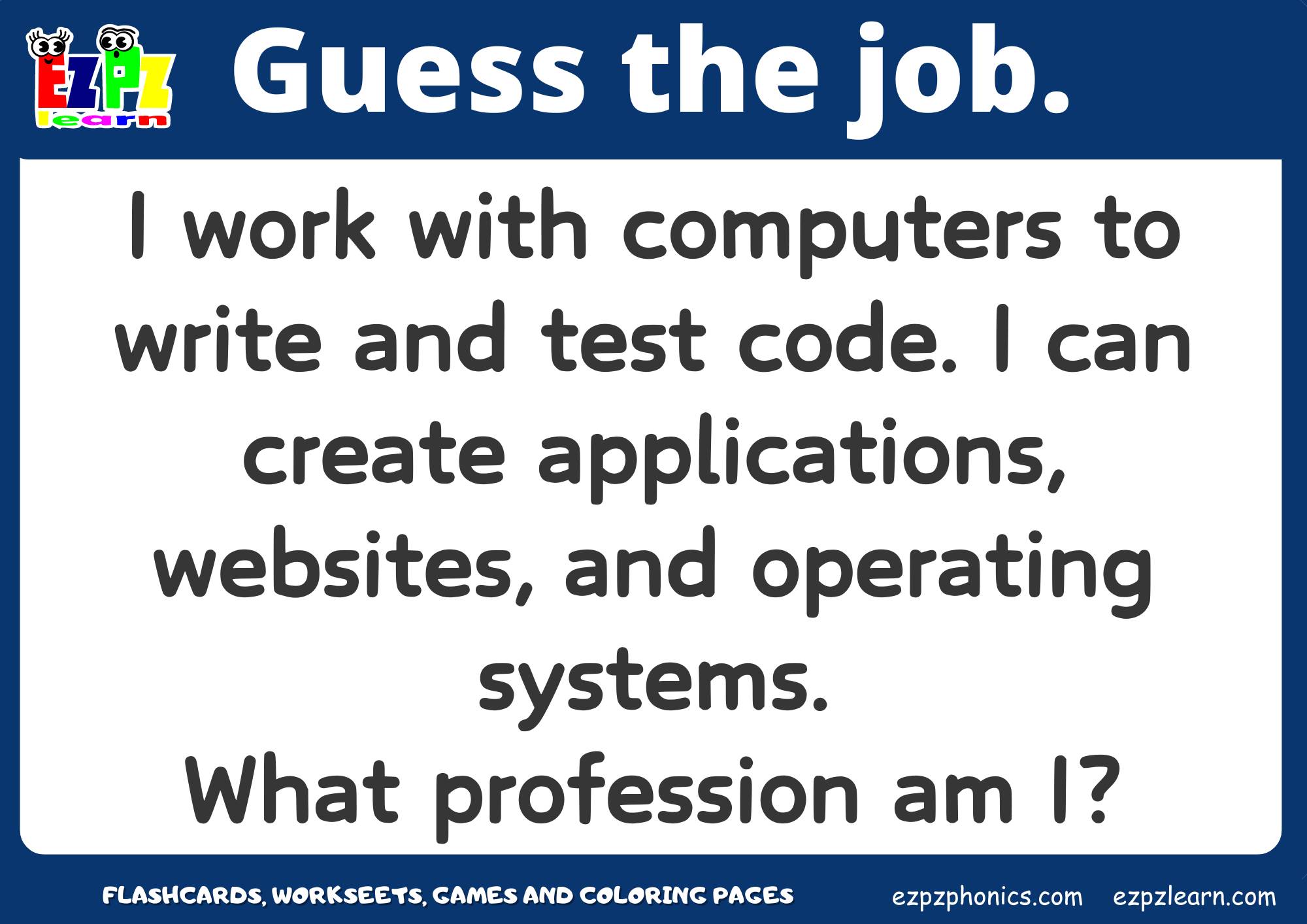 Jobs and Careers Guessing Game. Read the question and guess the ...
