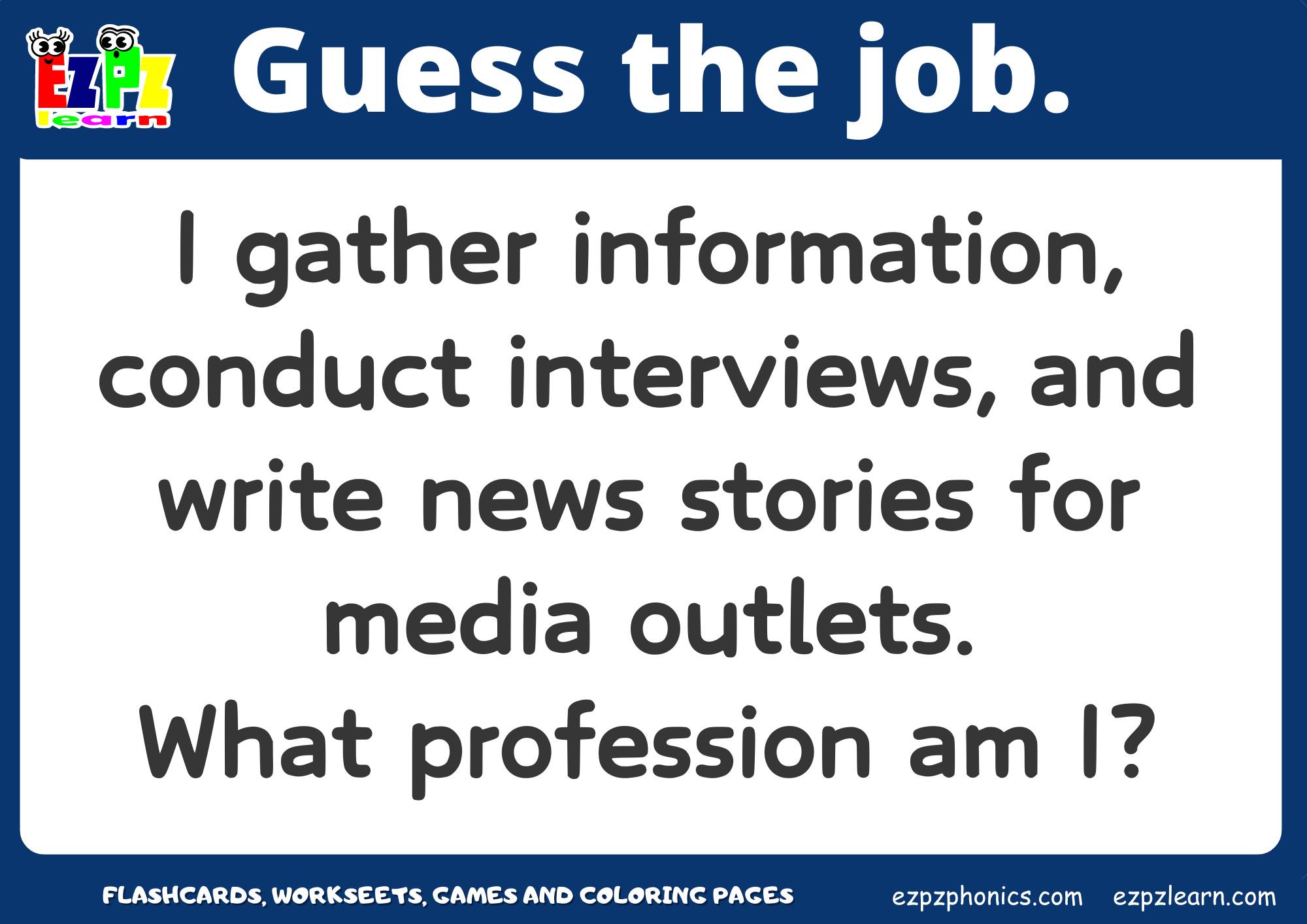 Jobs and Careers Guessing Game. Read the question and guess the ...