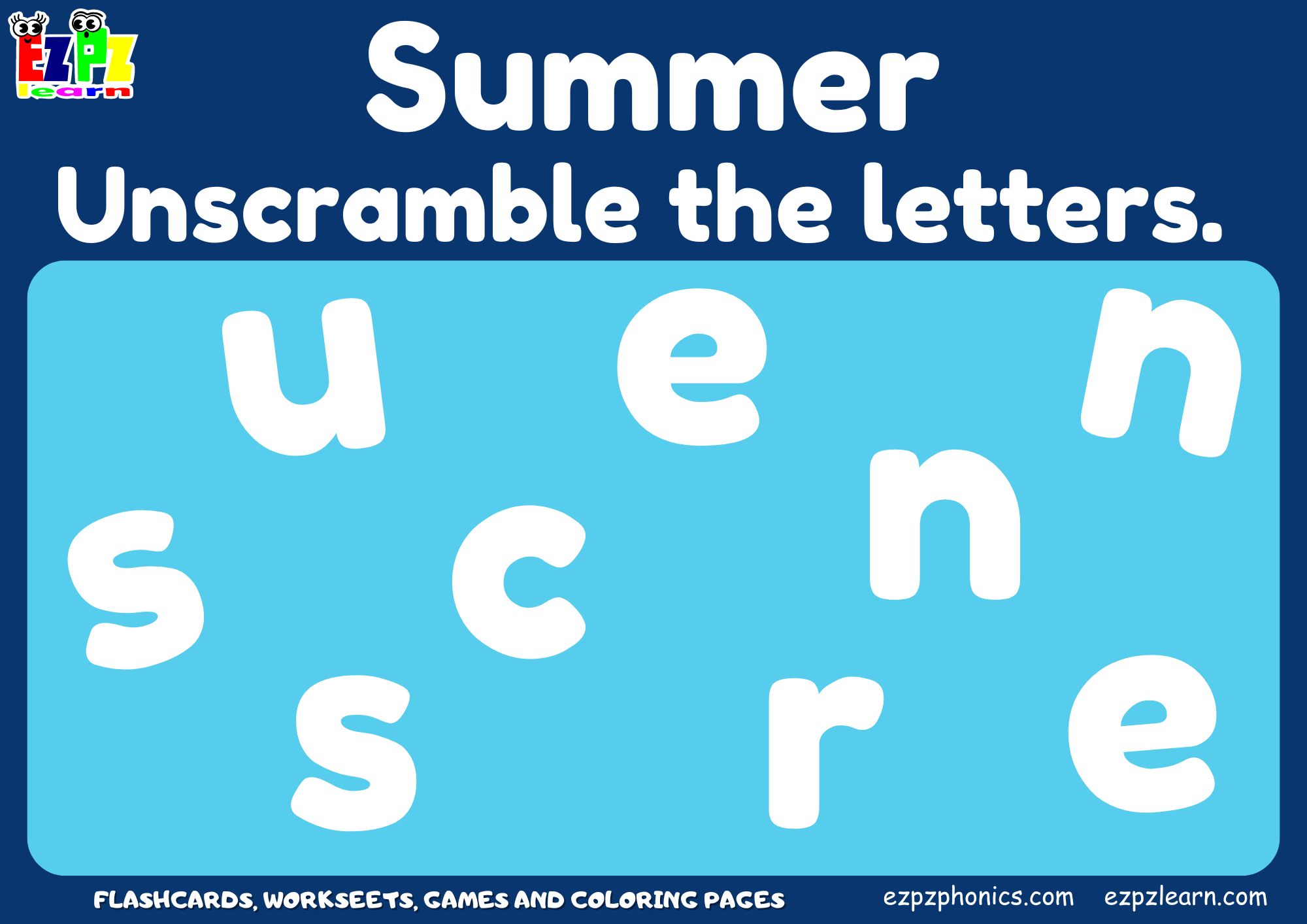 Summer Vocabulary Word Scramble Game. Great spelling game for English ...