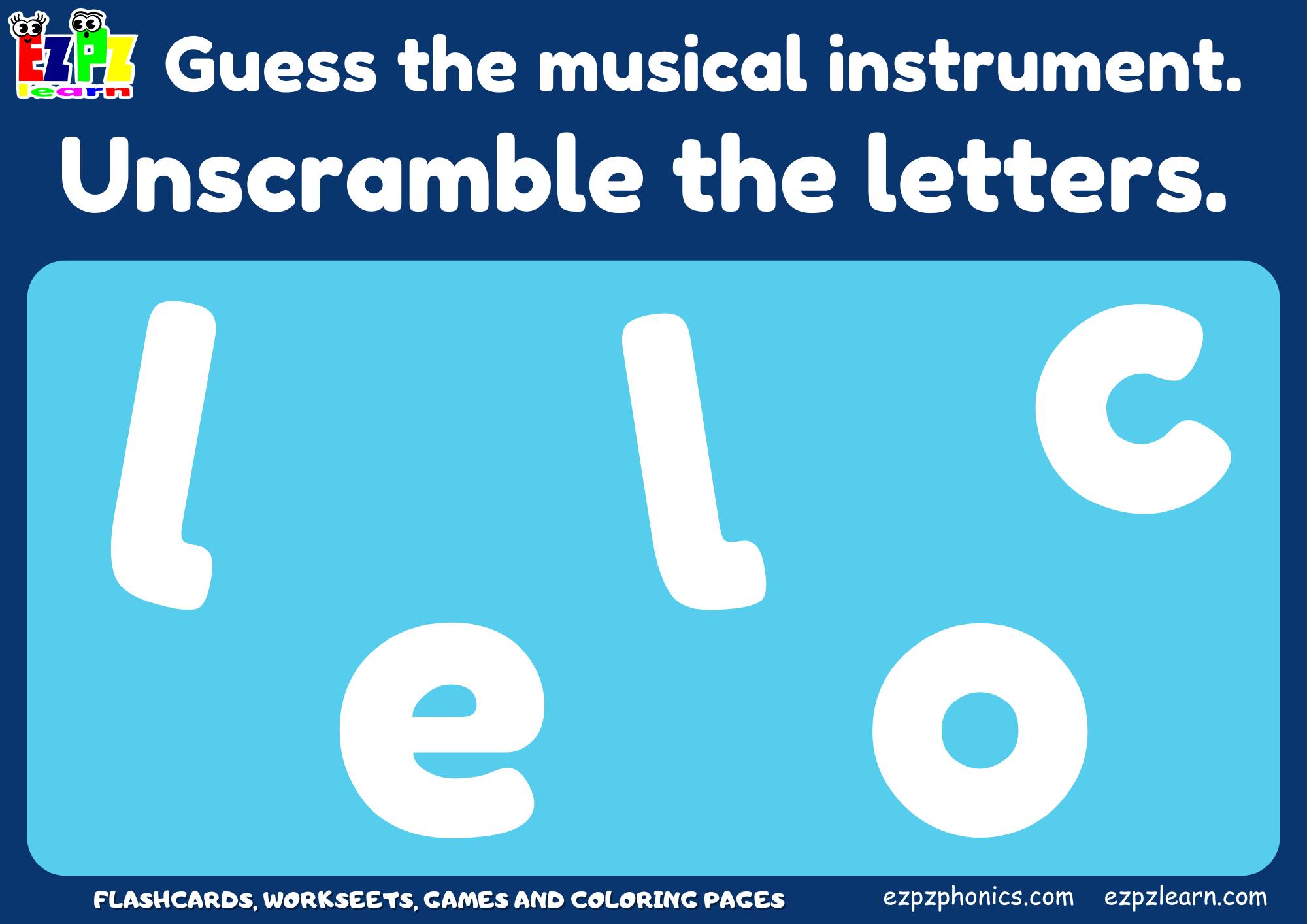 Musical Instruments Vocabulary Word Scramble Game. - Ezpzlearn.com