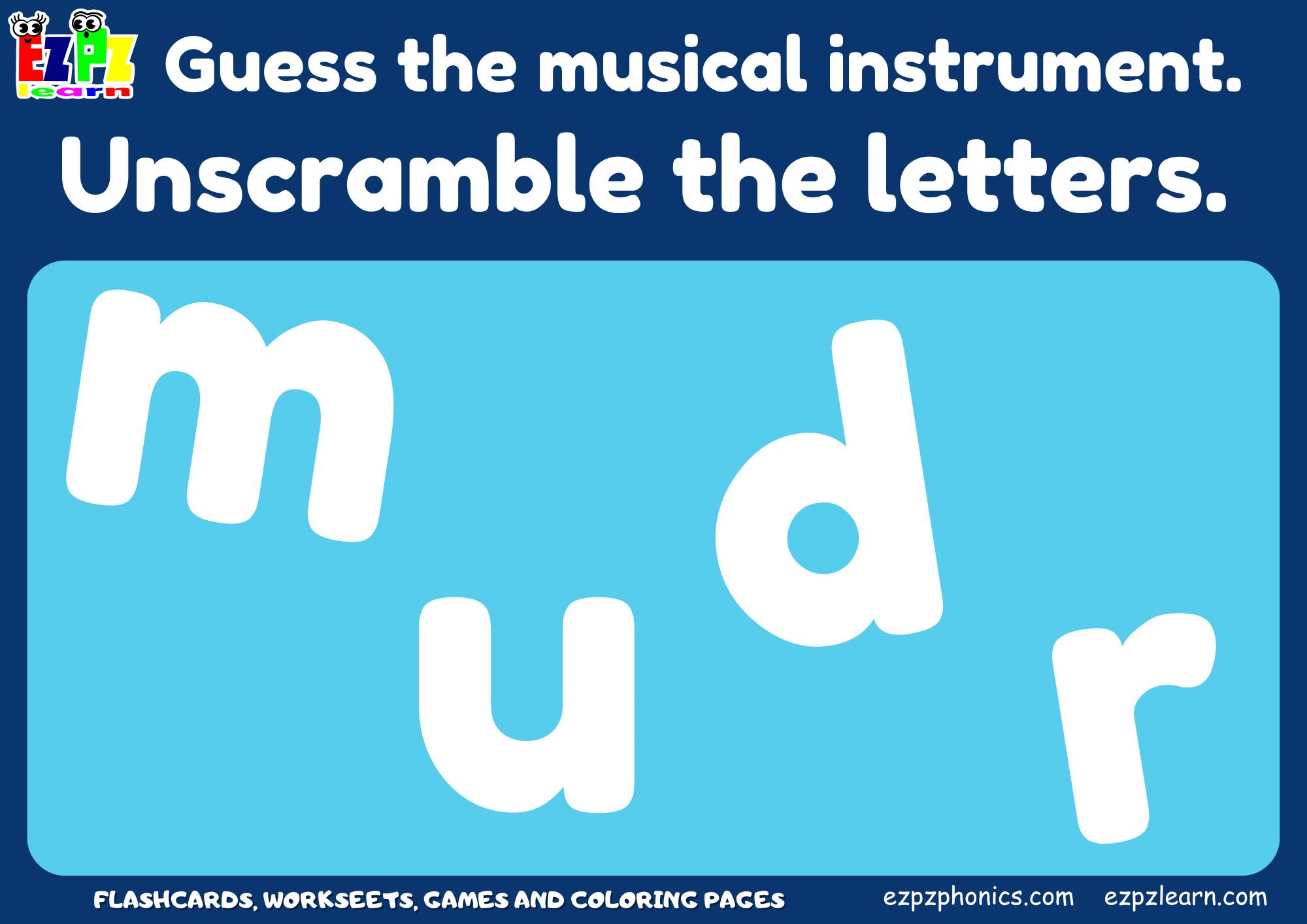 Musical Instruments Vocabulary Word Scramble Game. - Ezpzlearn.com