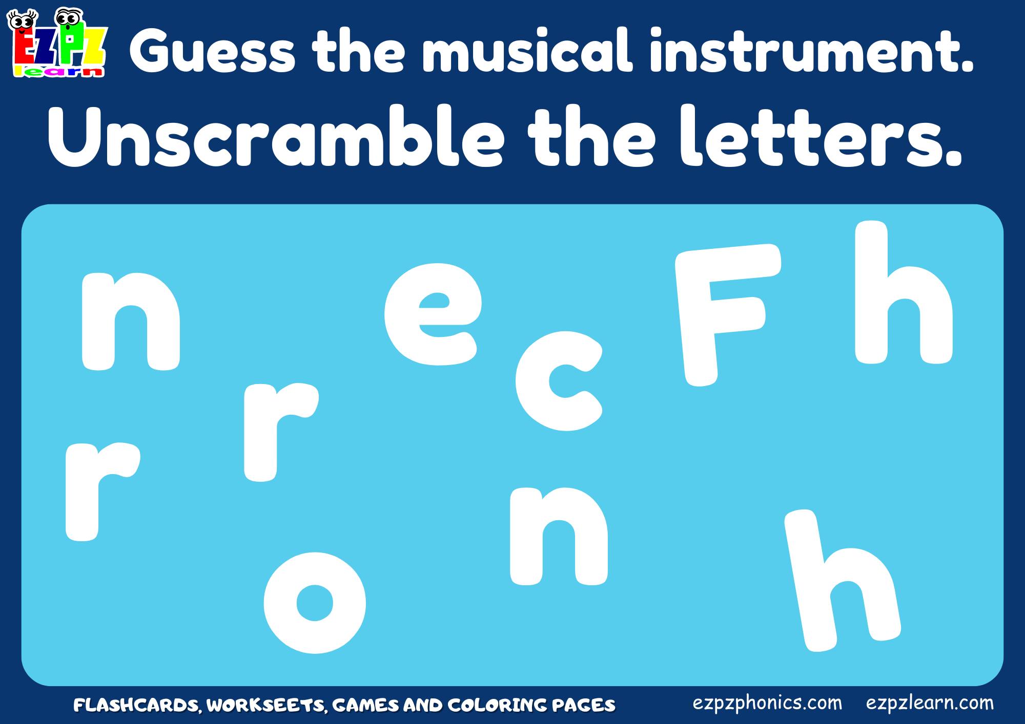 Musical Instruments Vocabulary Word Scramble Game. - Ezpzlearn.com