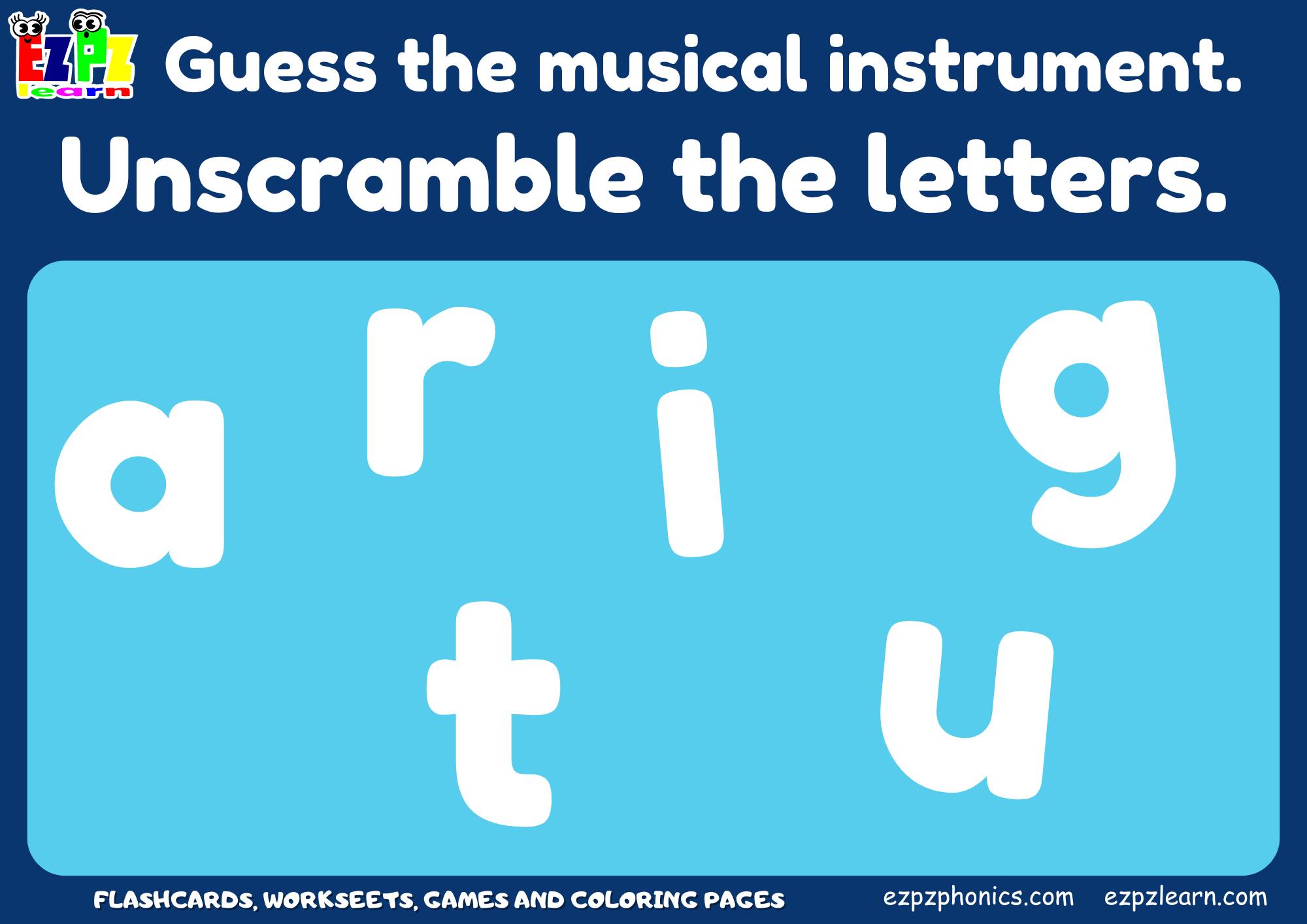 Musical Instruments Vocabulary Word Scramble Game. - Ezpzlearn.com