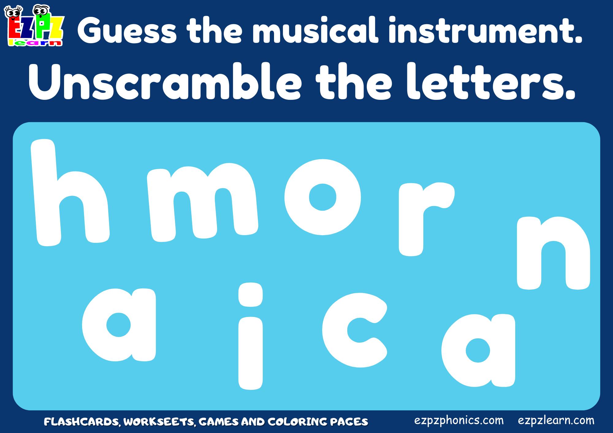 Musical Instruments Vocabulary Word Scramble Game. - Ezpzlearn.com