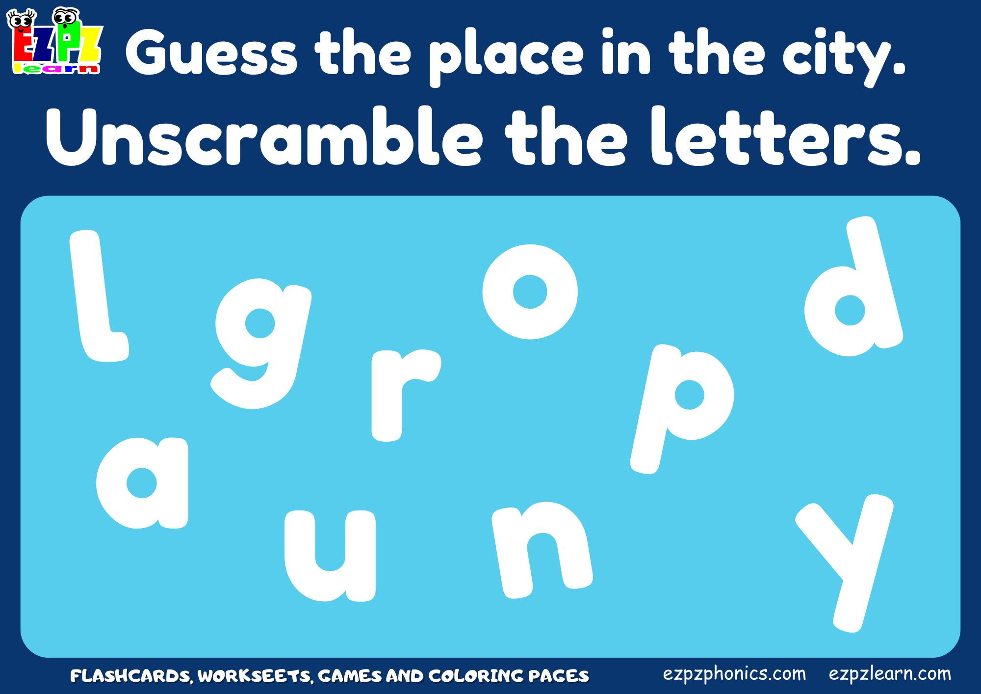 Places in the City Vocabulary Word Scramble Game. Great for ESL ...