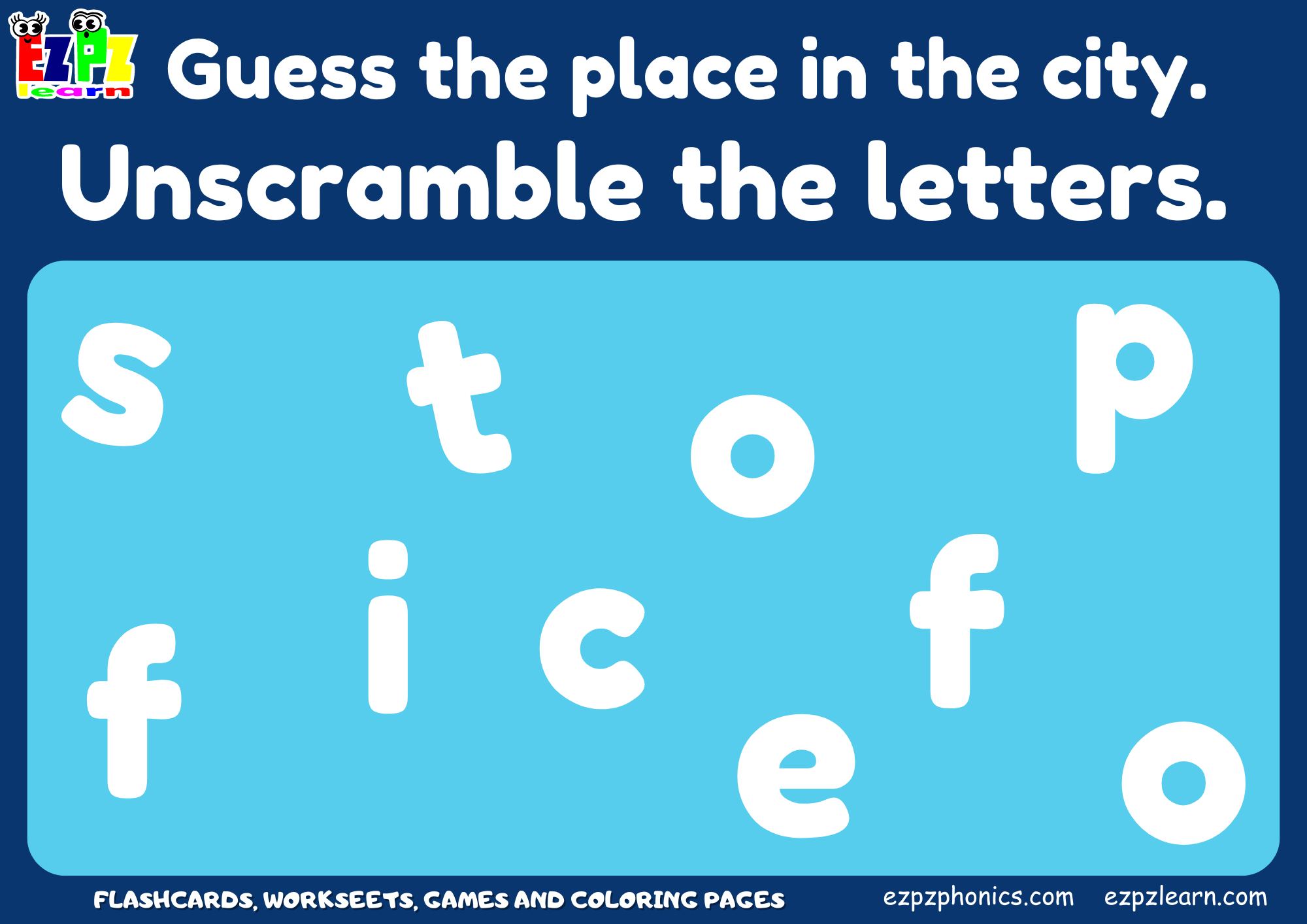 Places in the City Vocabulary Word Scramble Game. Great for ESL ...