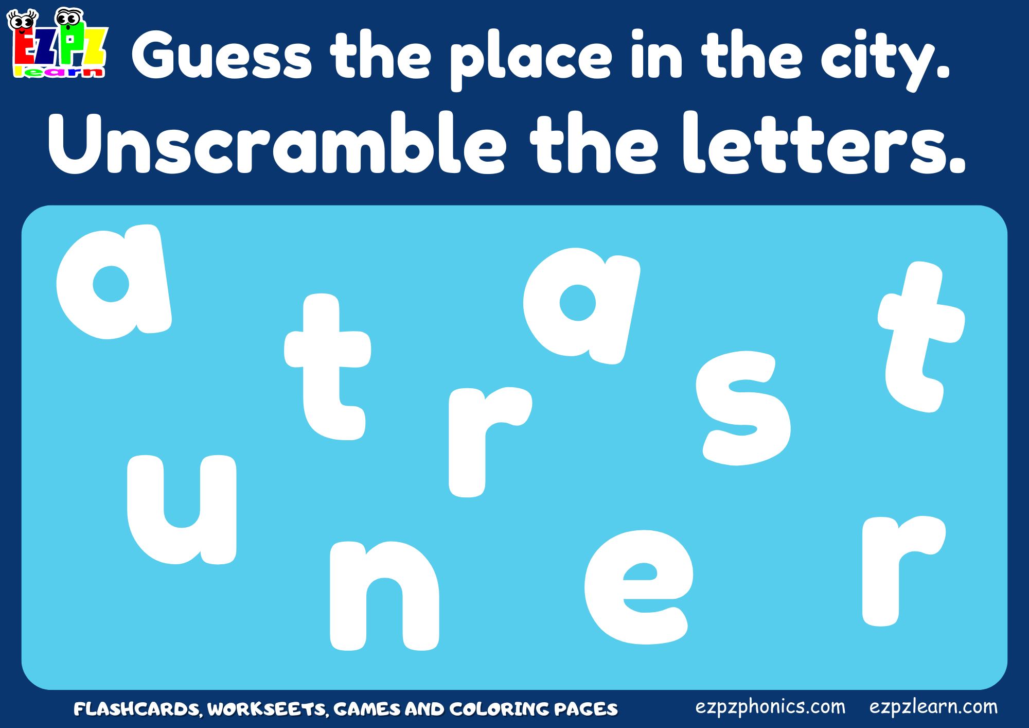 Places in the City Vocabulary Word Scramble Game. Great for ESL ...